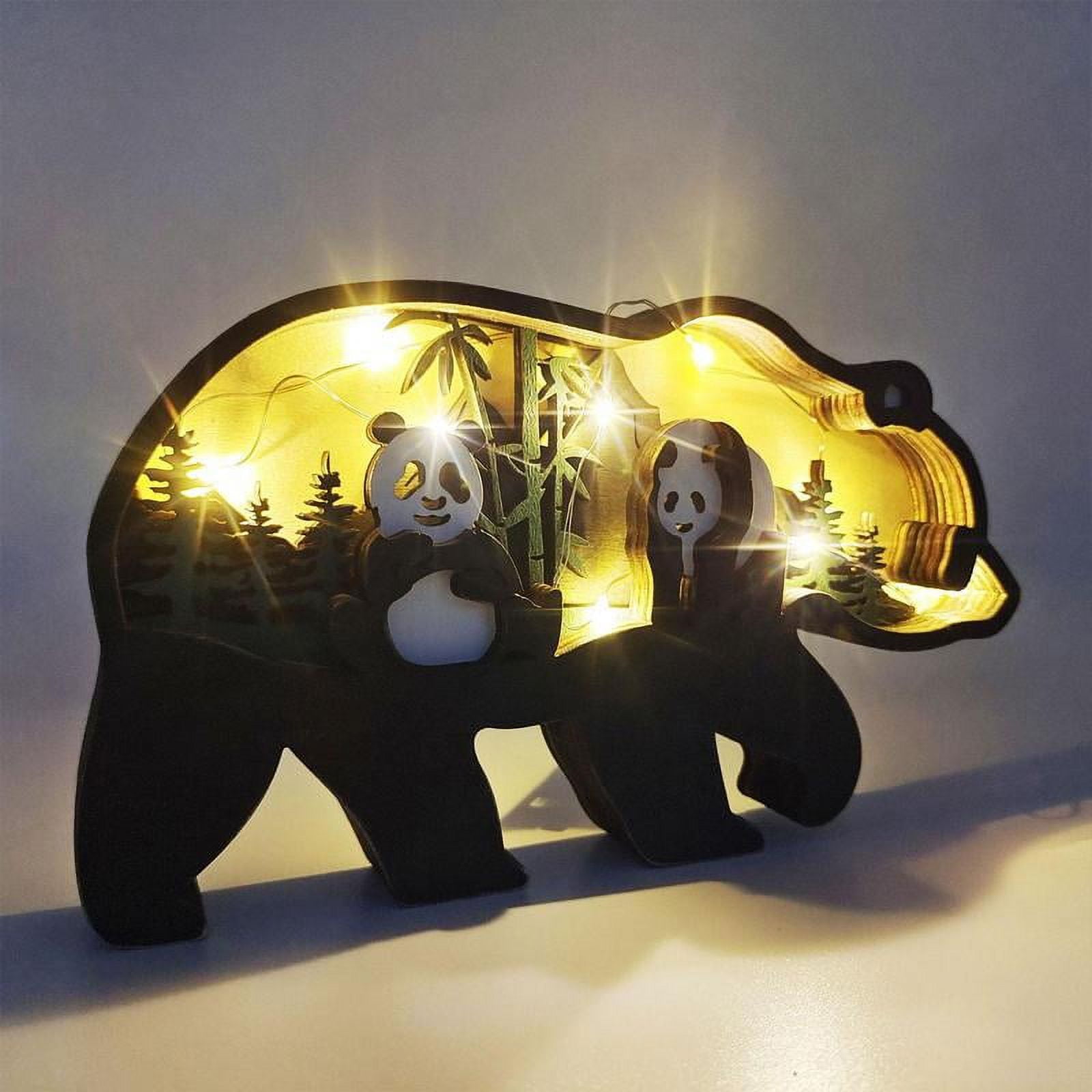 Panda Wooden Decor 3D Panda Carving Ornament With Light Wood Desktop ...