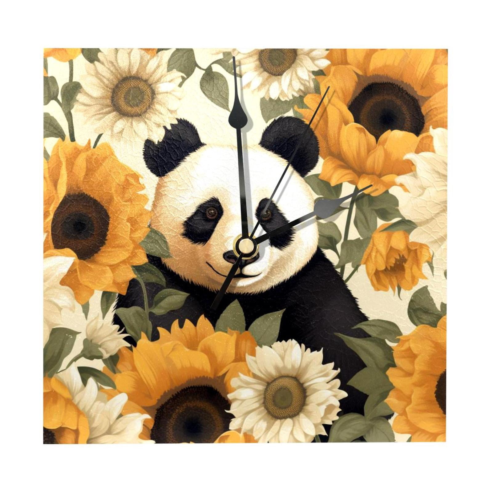 Panda Wooden Square Wall Clock - 7.87 in - Modern Home Decor - Silent ...