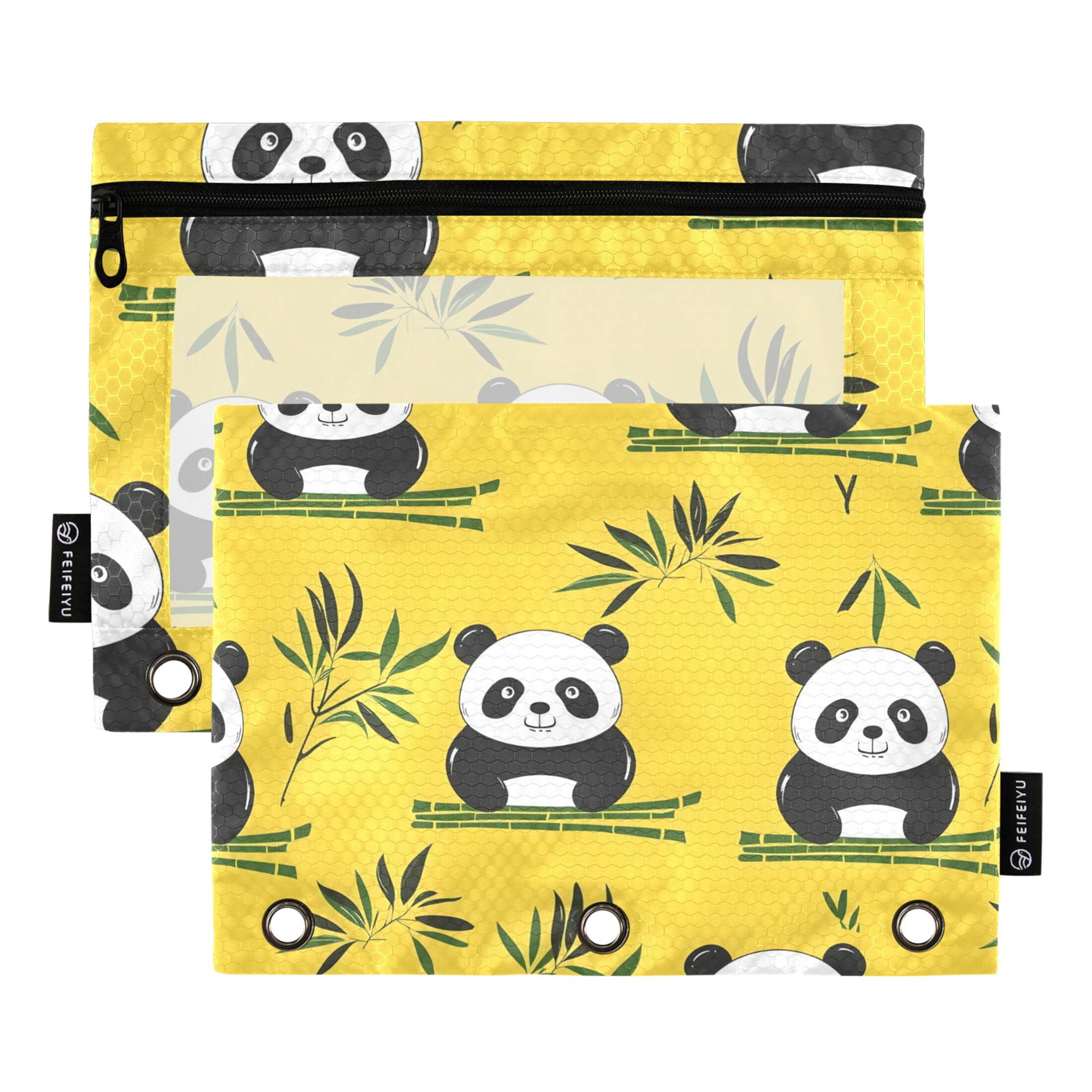 Panda and Bamboo 2 Pack Pencil Pouch for 3 Ring Binder Smooth Zipper ...