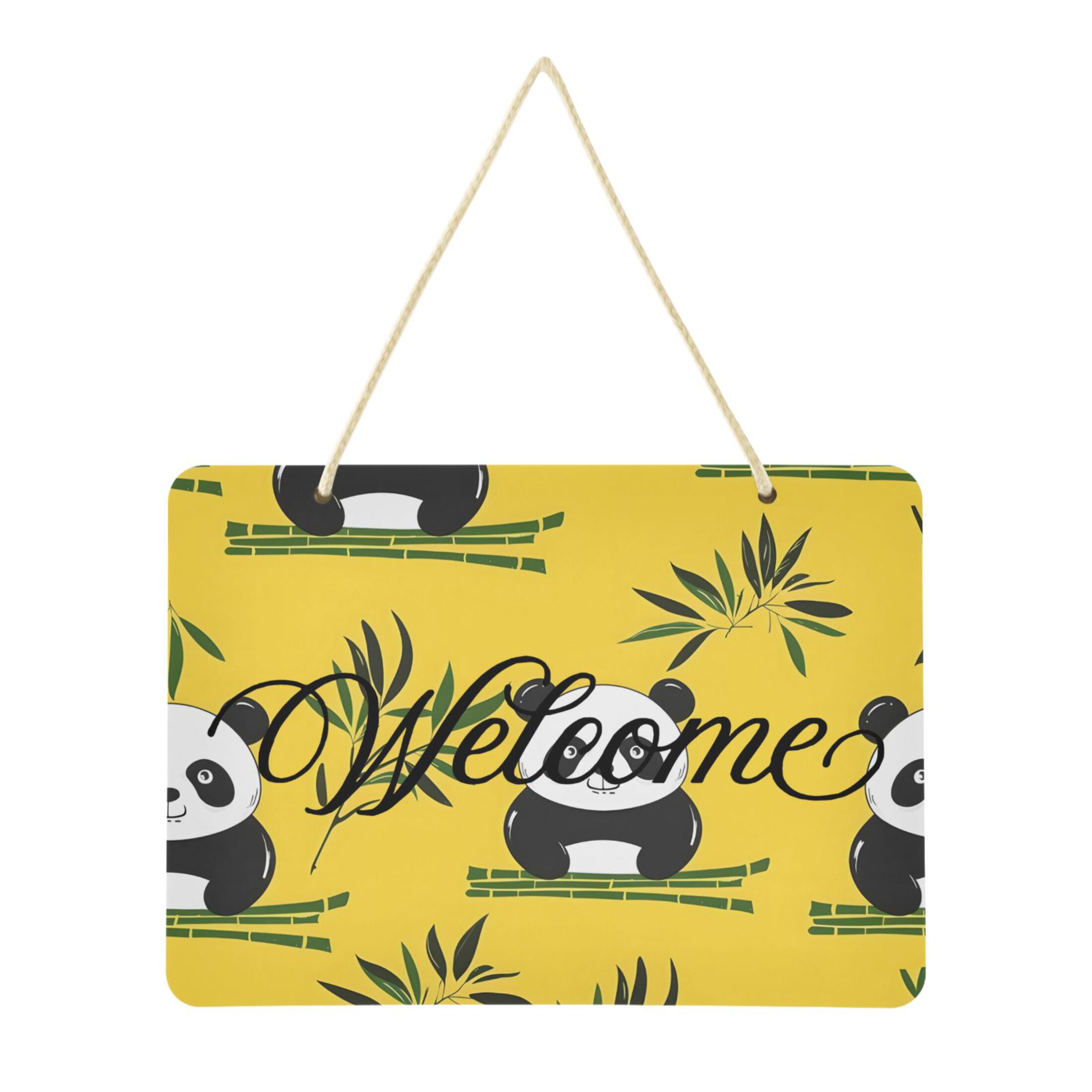 Panda and Bamboo Welcome Sign Front Door PVC 14x10 inch Hanger Hello ...