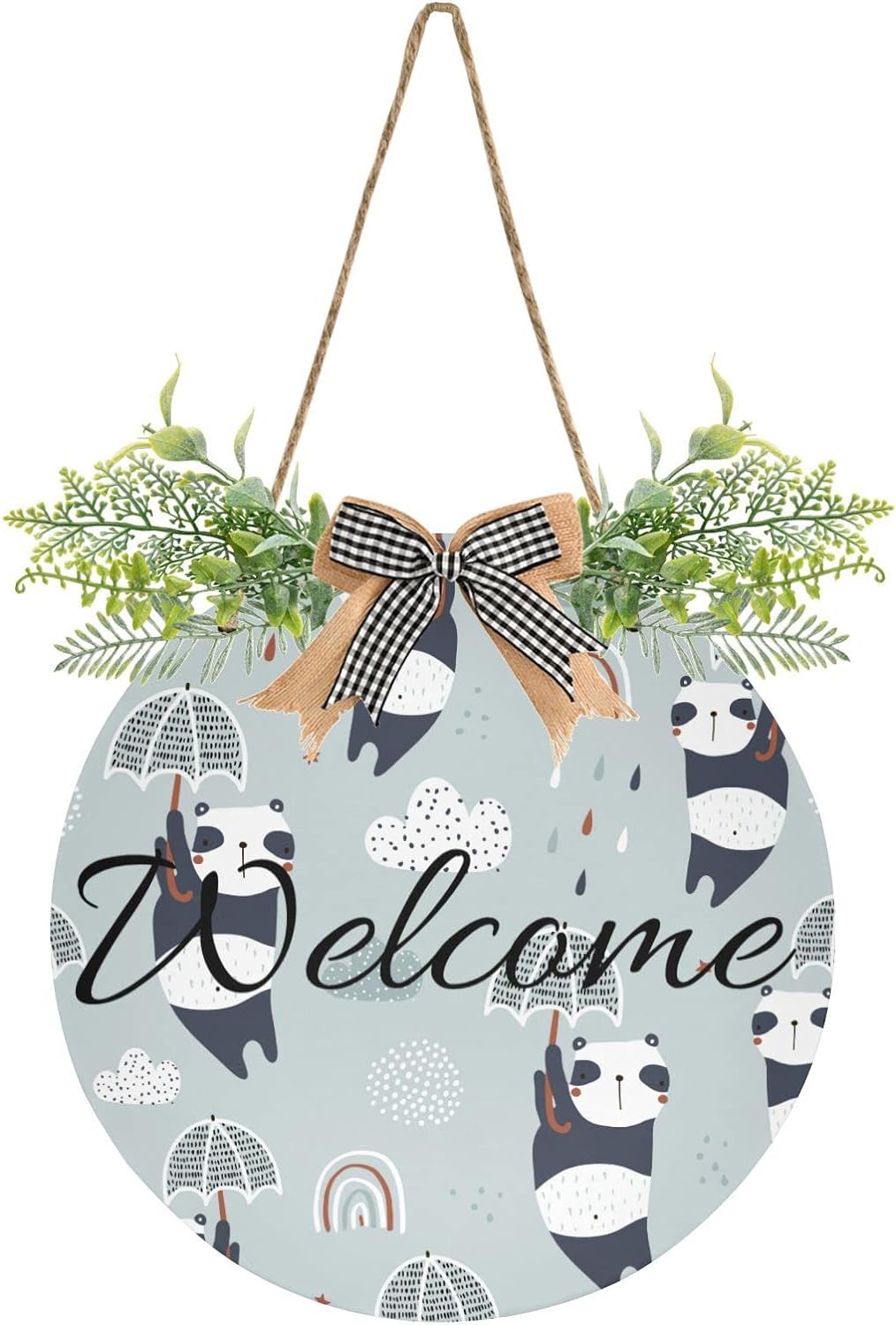 Panda and Bamboo Welcome Sign for Front Door, Round Sign Hanging ...