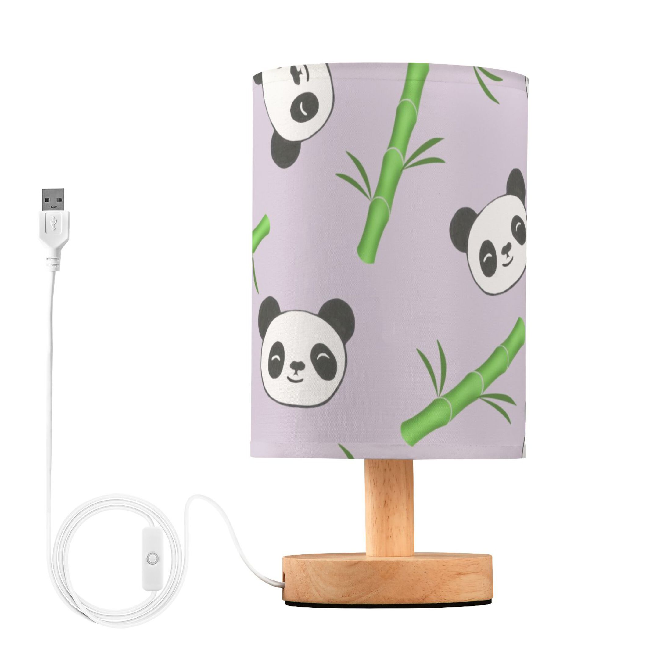 Panda and Bamboos Bedside Table Lamp LED Warm Lights with USB Charging ...