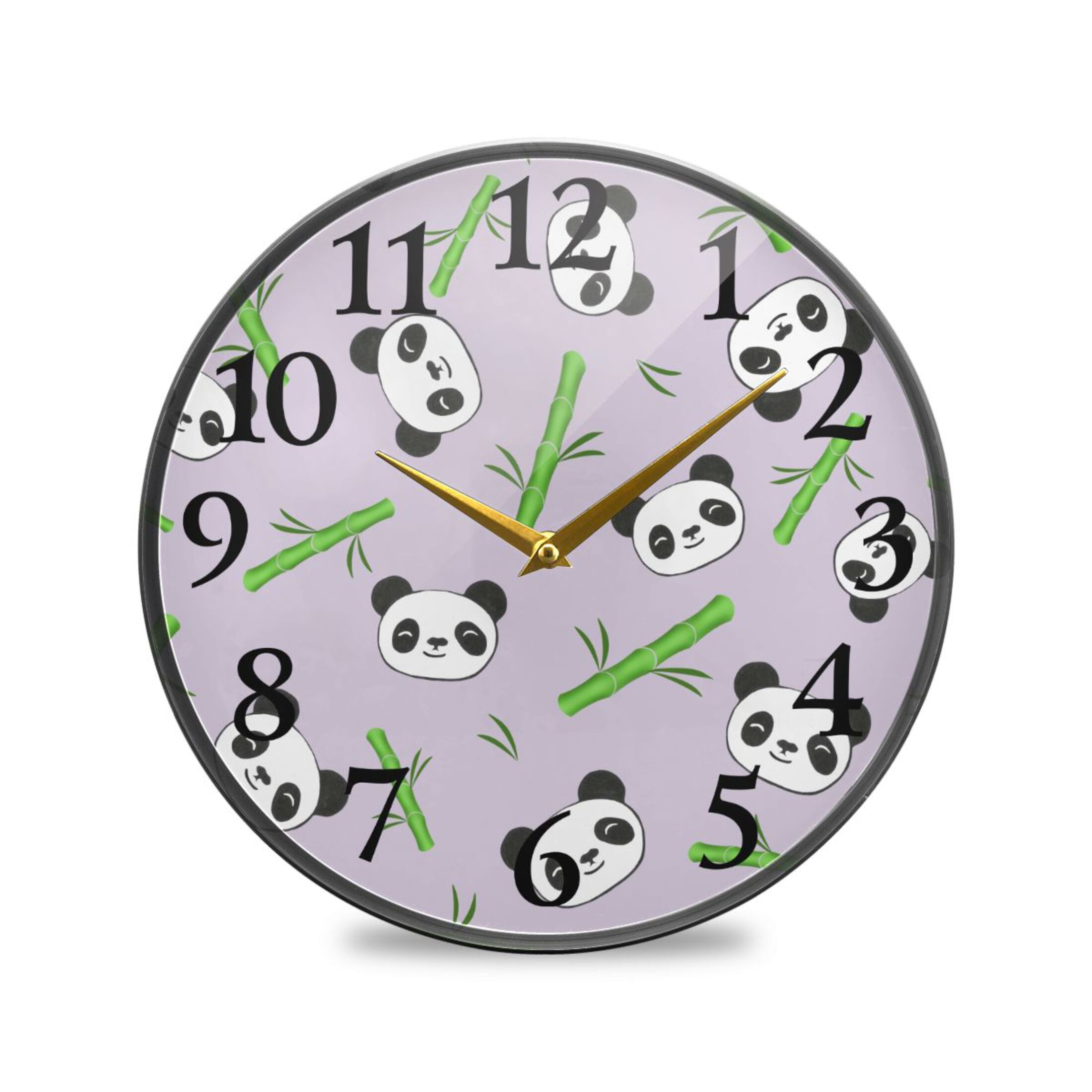 Panda and Bamboos Wall Clocks Battery Operated 11.9 Inch Round Clock ...