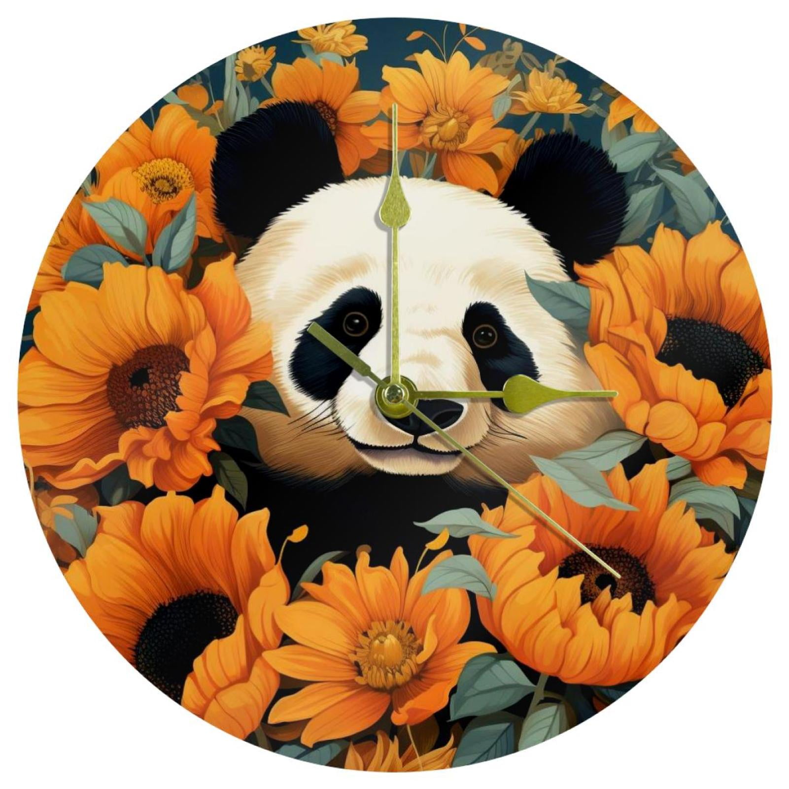 Panda sunflowers Acrylic Circular Wall Clock - Stylish Timepiece for ...