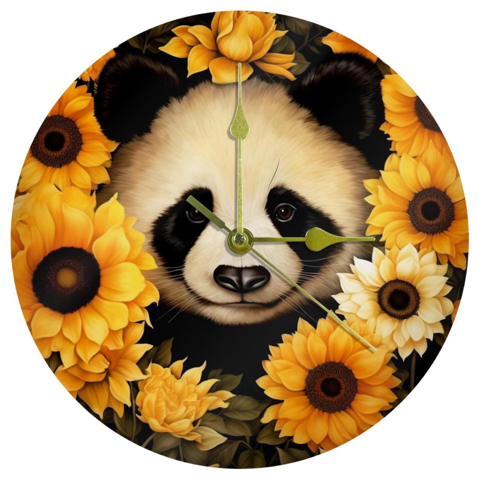 Panda sunflowers Acrylic Circular Wall Clock - Stylish and Durable ...