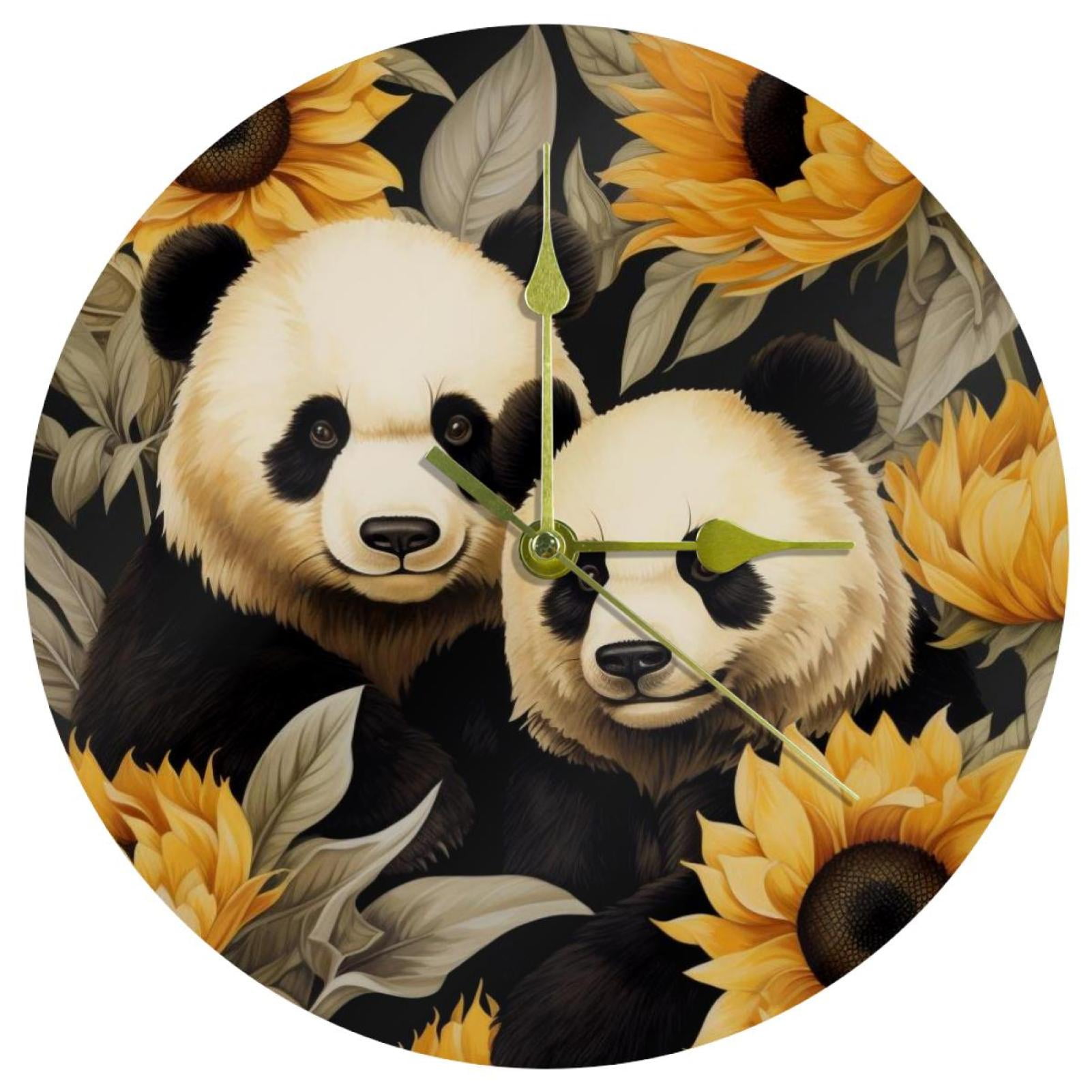 Panda sunflowers Circular Acrylic Wall Clock - Sleek & Modern Timepiece ...