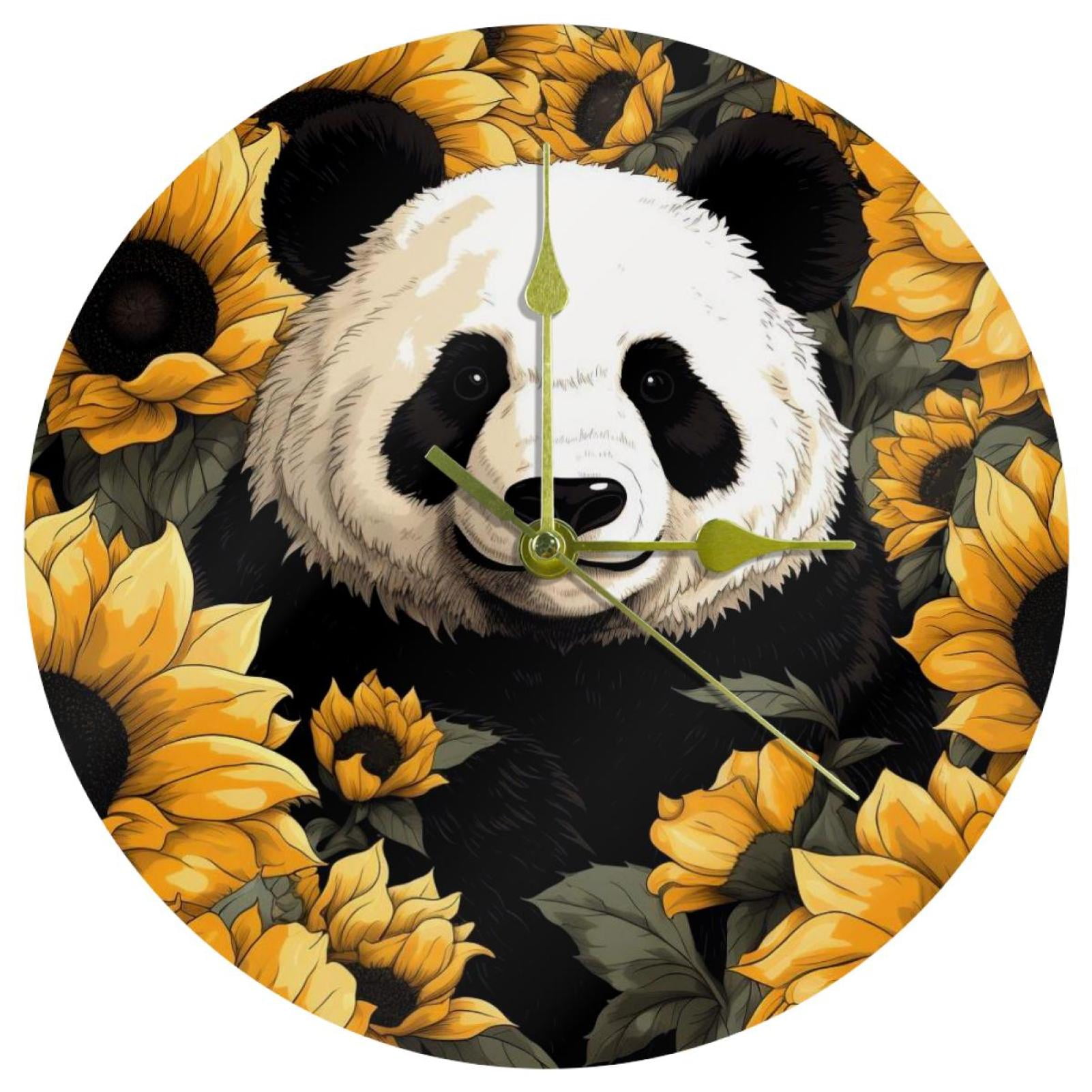 Panda sunflowers Circular Acrylic Wall Clock - Stylish Timepiece for ...