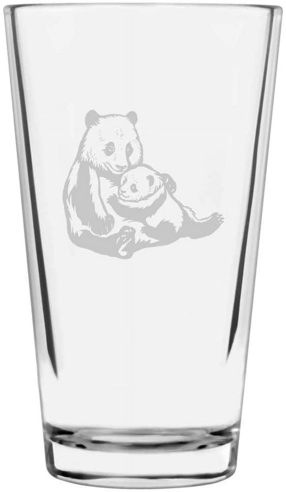 Panda with Baby Zoo Animal Themed Etched All Purpose 16oz Libbey Pint ...