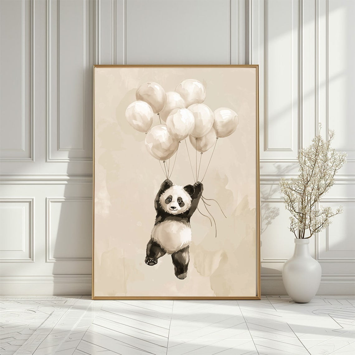 Panda with Balloons Nursery Poster: Soft Color Baby Room Decor, Size ...