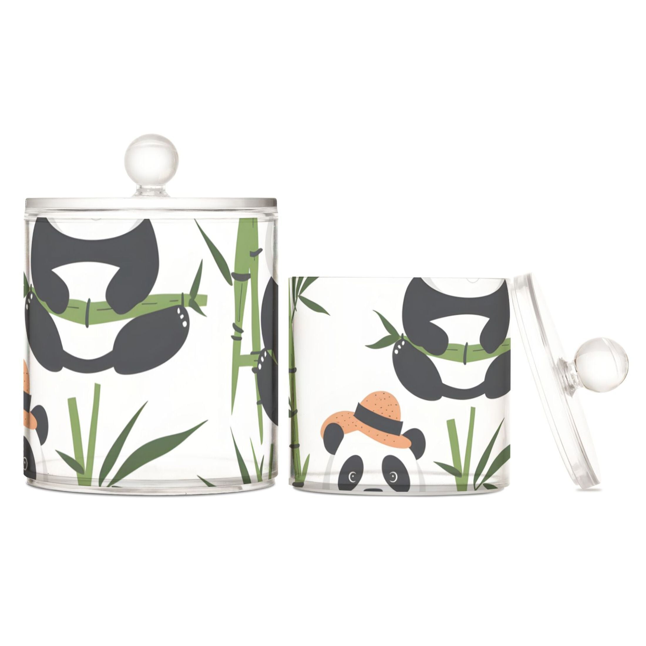 Panda with Branches Leaves Hats Translucent Plastic Cans Storage ...
