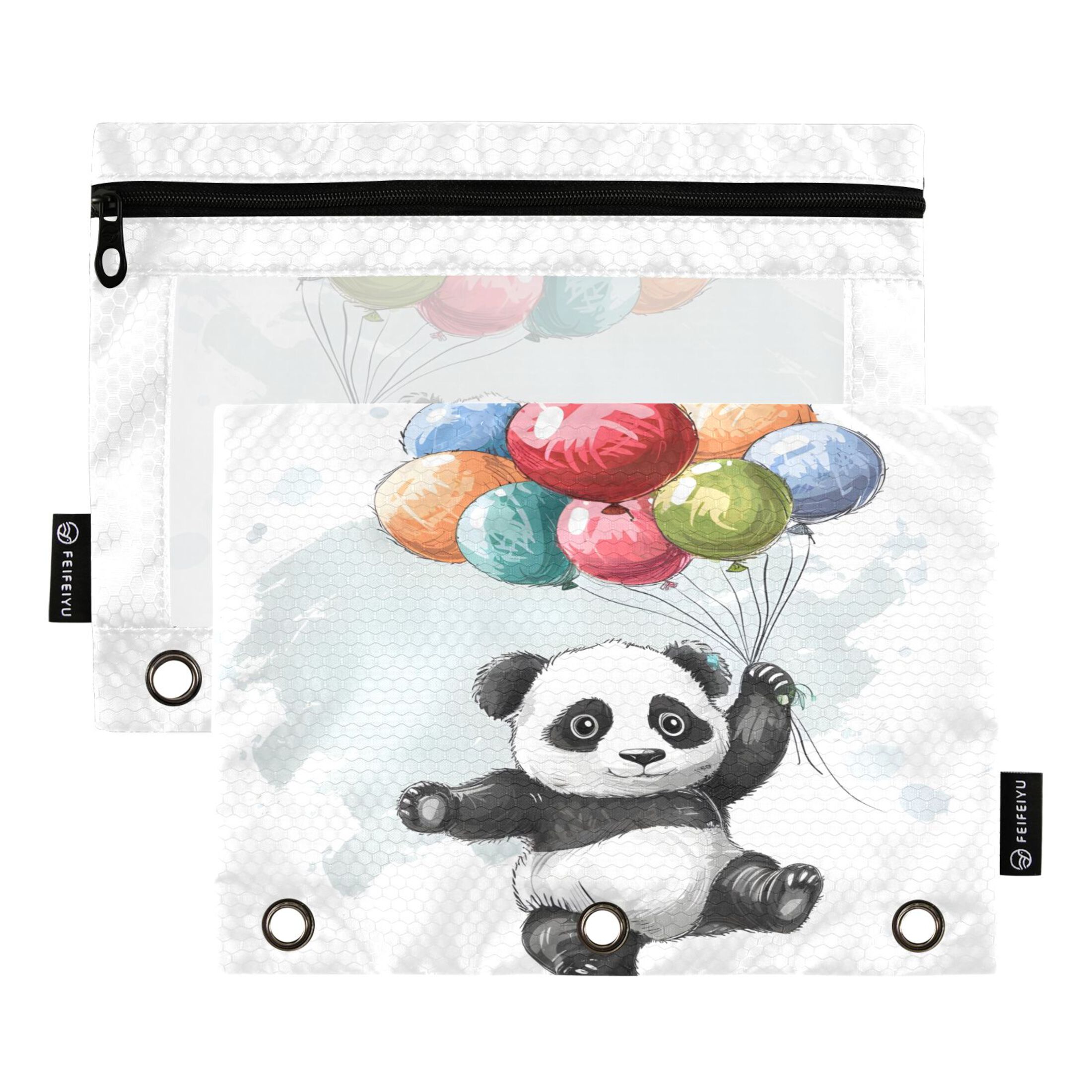 Panda with Colorful Balloon 2 Pack Pencil Pouch for 3 Ring Binder ...
