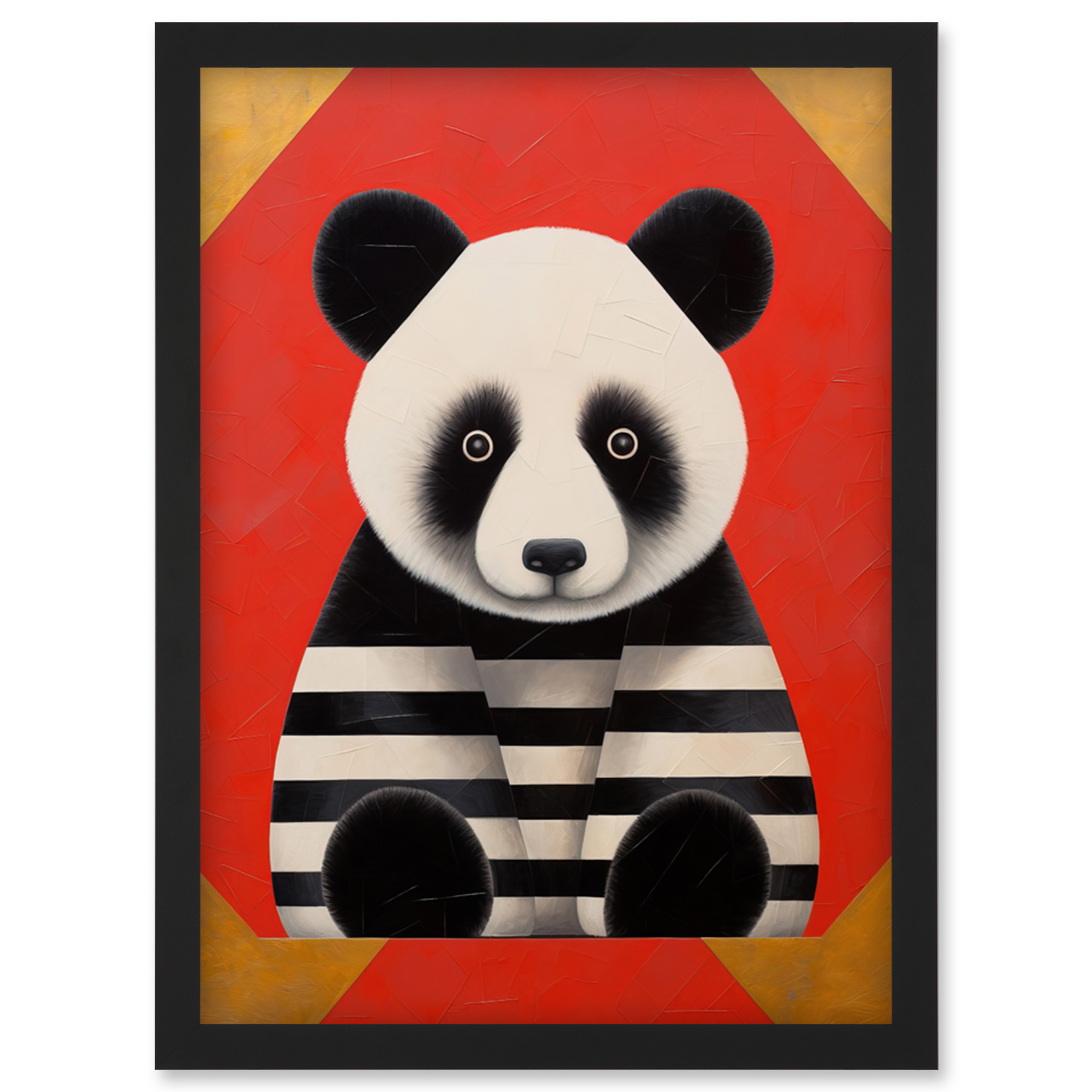 Panda with Stripes Fun Kids Bedroom Baby Nursery Bright Bold Artwork ...