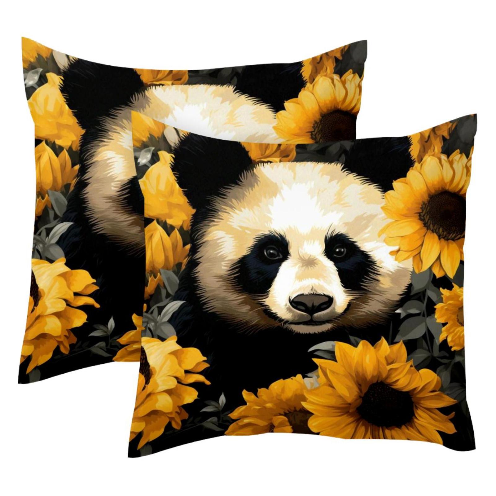 Panda with Sunflowers Pack of 2 Pillow Covers 18x18 Inch, Farmhouse ...