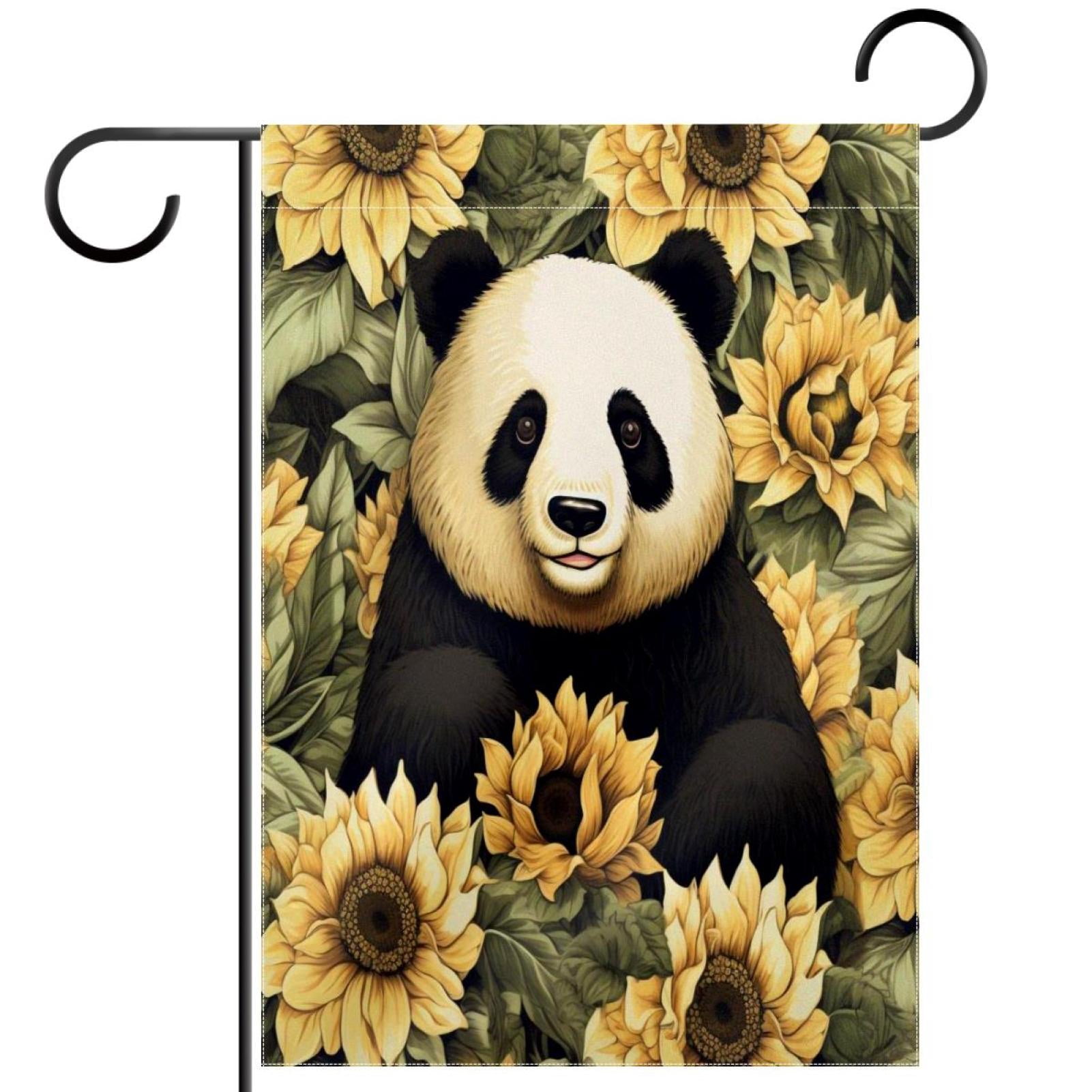 Panda with Sunflowers Print Art Polyester Garden Flag Banner 12 x 18 ...