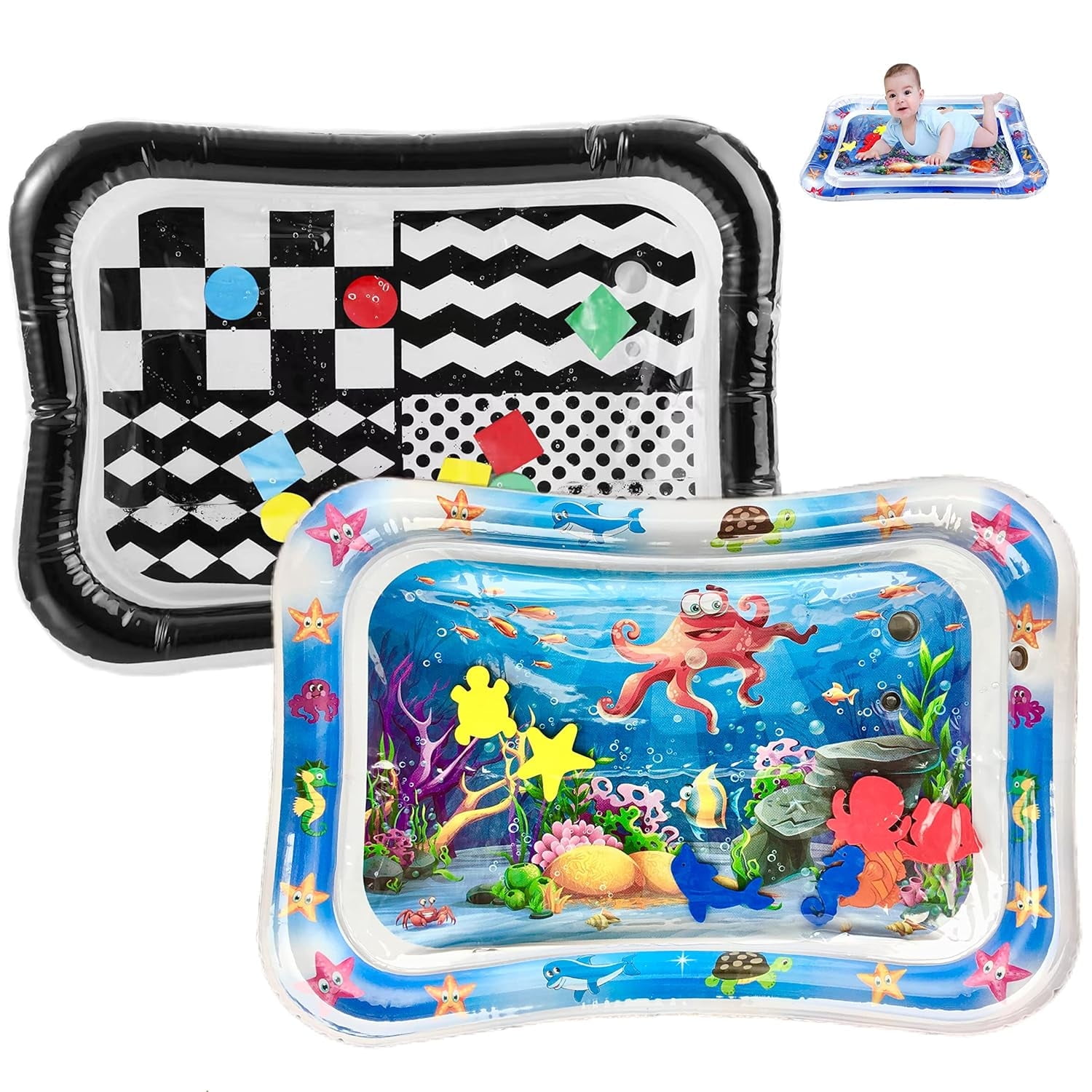 PandaEar 2 Pack Tummy Time Water Mats for Baby, Inflatable Water Play ...
