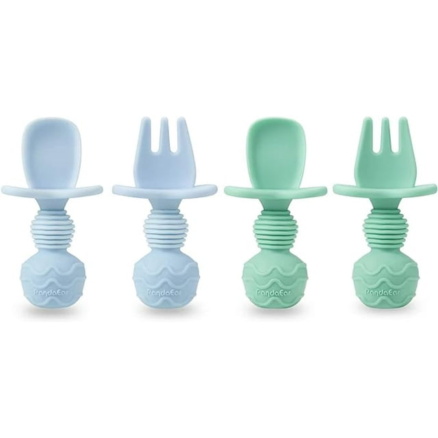 PandaEar 4 Pack Silicone Baby Spoons and Fork Feeding Set- Anti-Choke ...