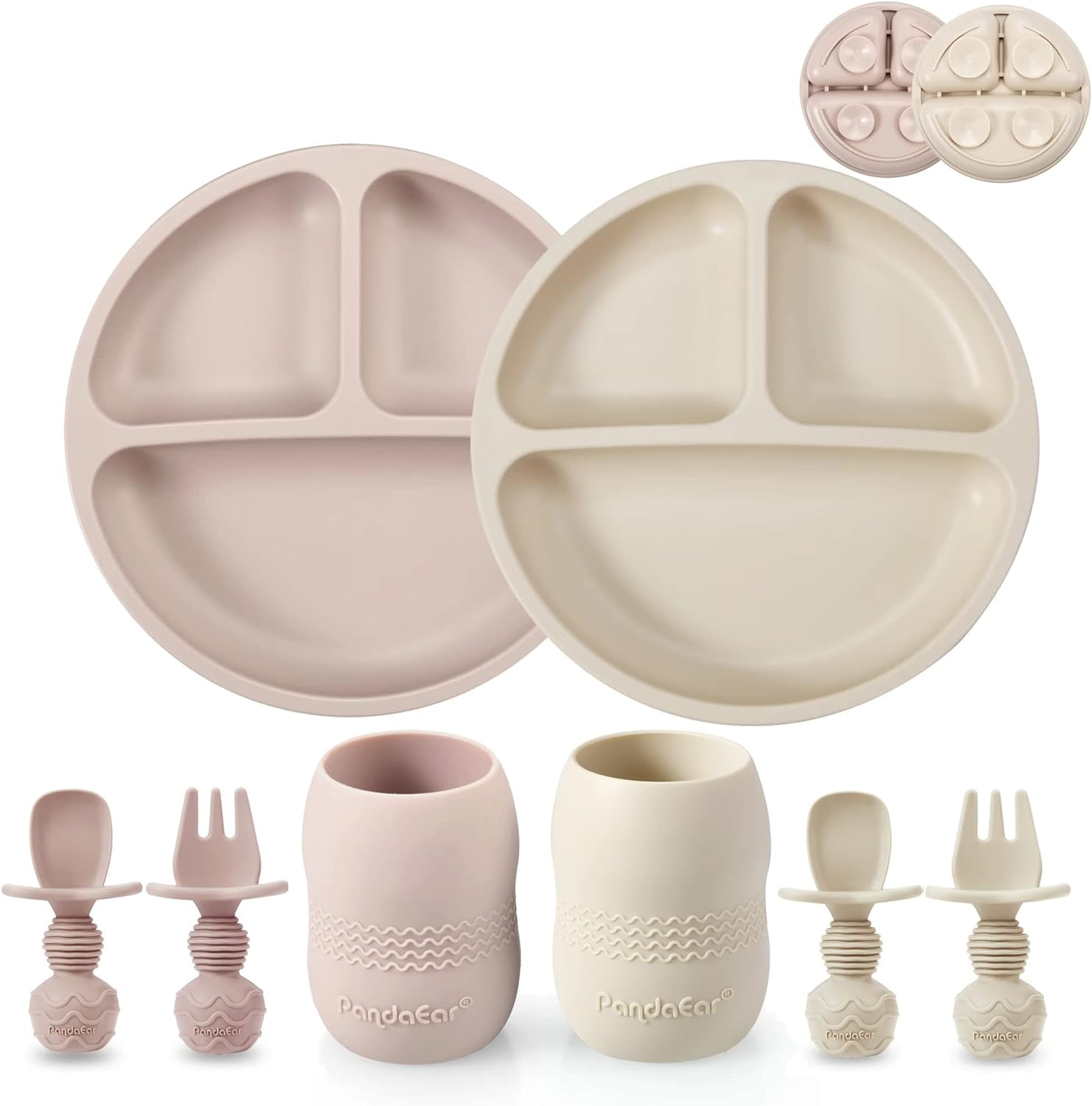 PandaEar Silicone Baby Feeding Set, 2 Pack - Divided Suction Plate, 2 ...