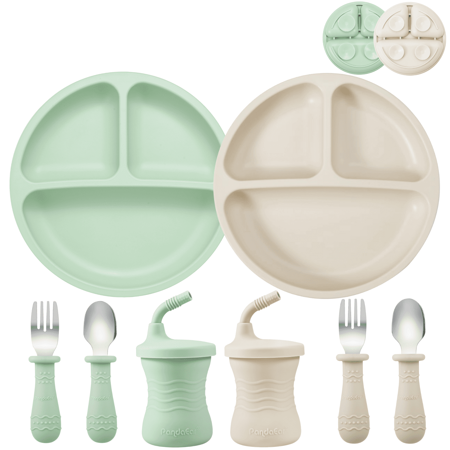PandaEar Silicone Baby Feeding Set, Suction Plates, Spoons, Forks, Cups ...