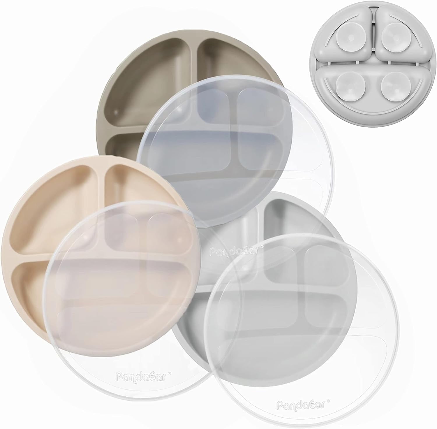 PandaEar Silicone Divided Suction Plates for Babies Toddlers 3 Pack ...