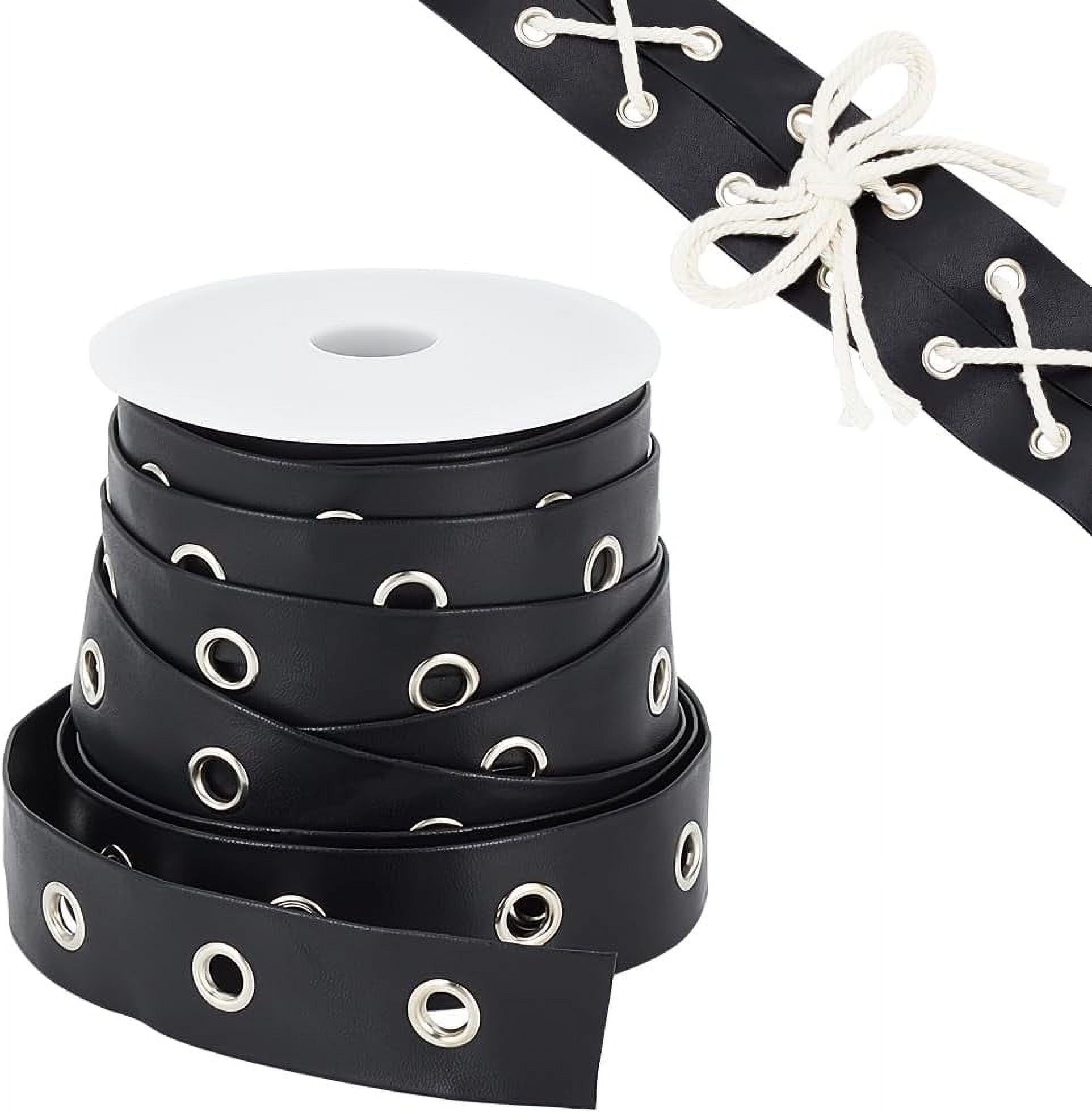 PandaHal 9 Yards Eyelet Trim with Grommets 24mm Black Imitation Leather ...
