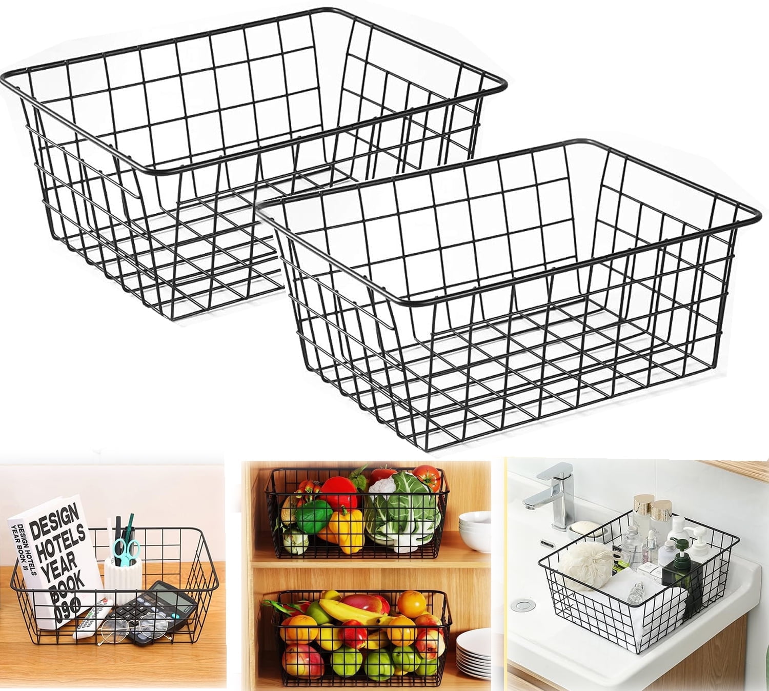 PandaTop 2 Pack Wire Storage Baskets for Organizing, Pantry ...