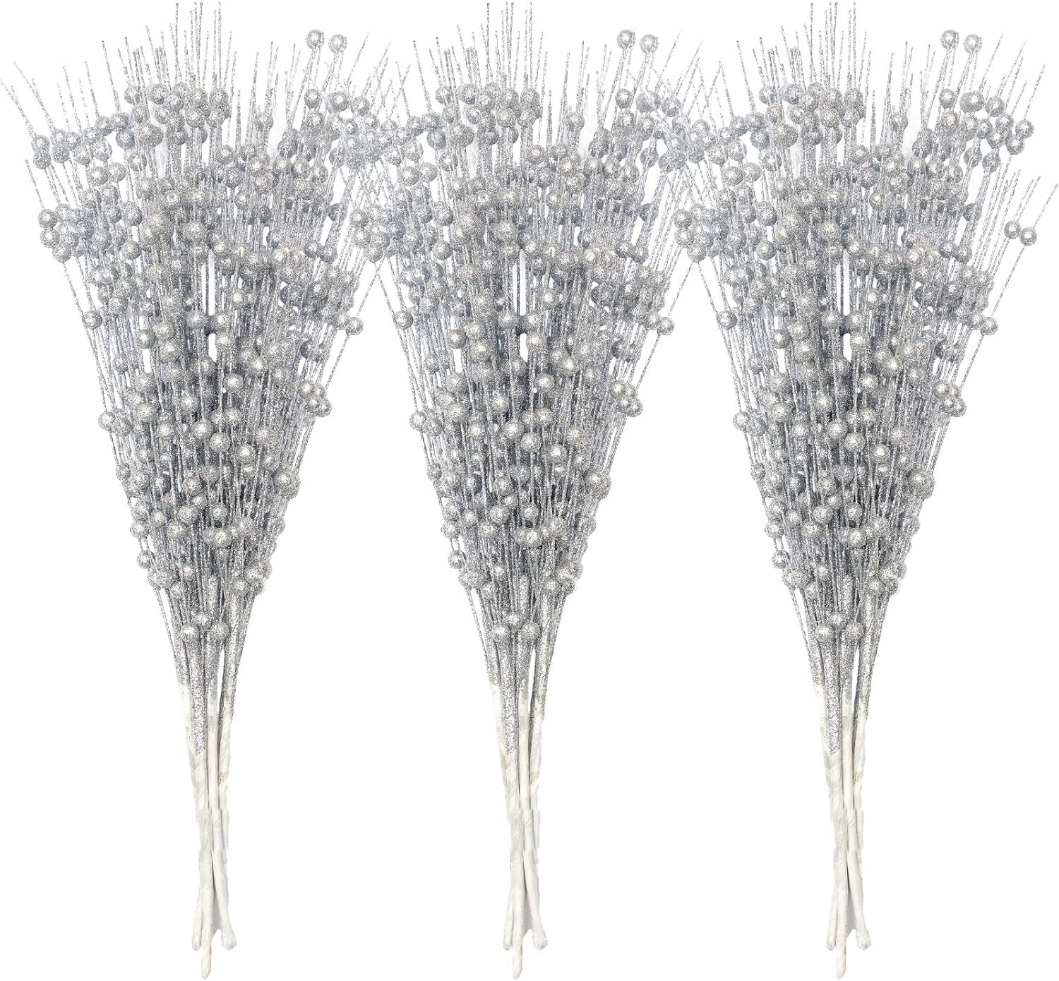 30-Pack Christmas Picks and Sprays Silver Artificial Glitter Berry ...