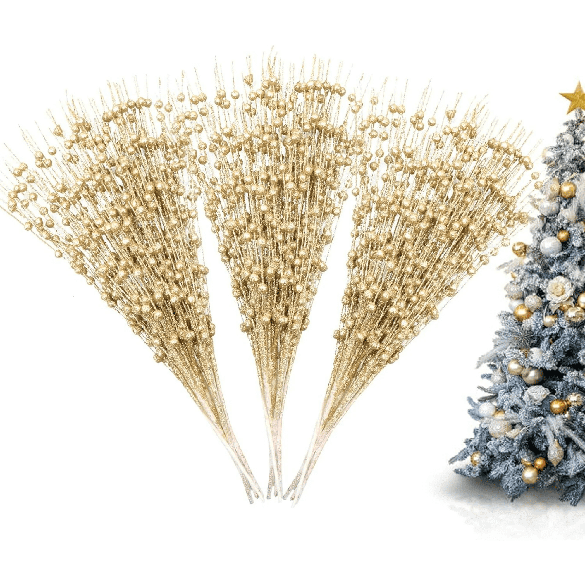 PandaTop 30 Pack Christmas Glitter Berries Stems, Artificial Christmas ...