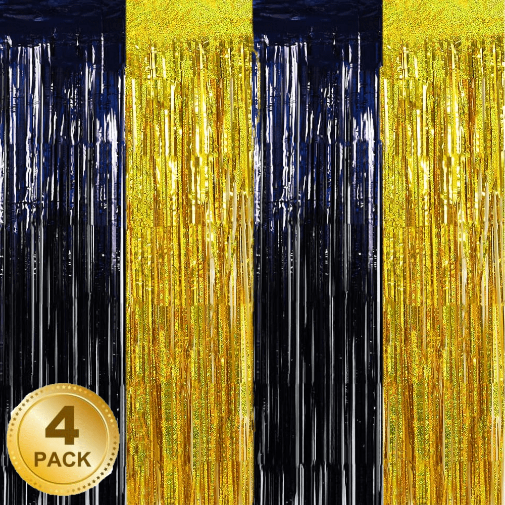 PandaTop 4 Pcs Tinsel Backdrop Party Decorations,Black and Gold ...