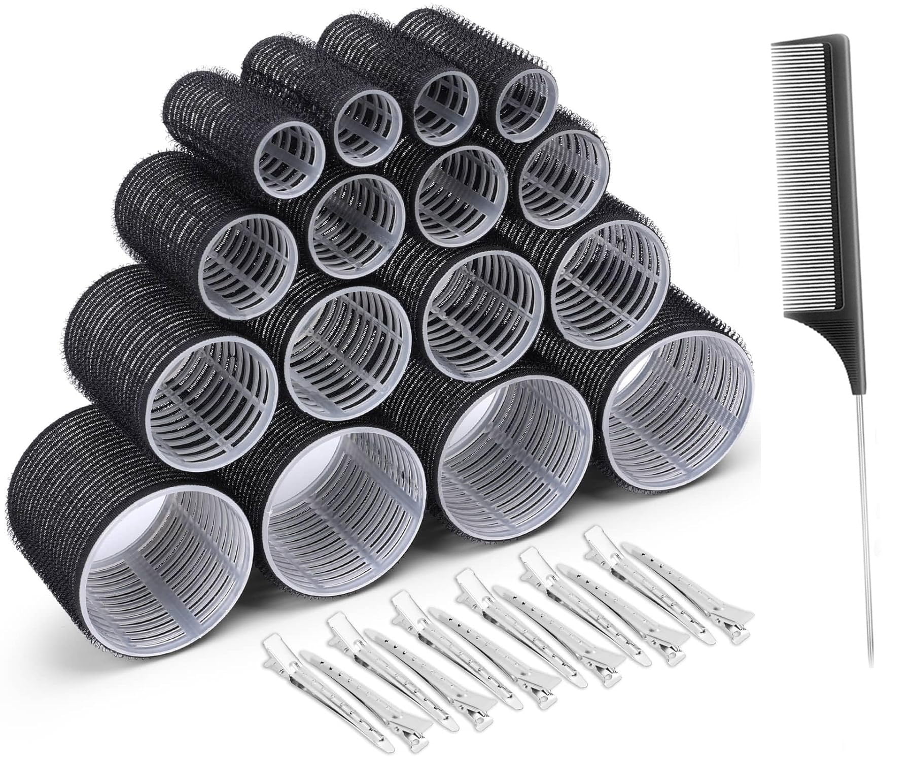 PandaTop Jumbo Hair Rollers Set, Self Grip Curlers for Long Hair,Black ...