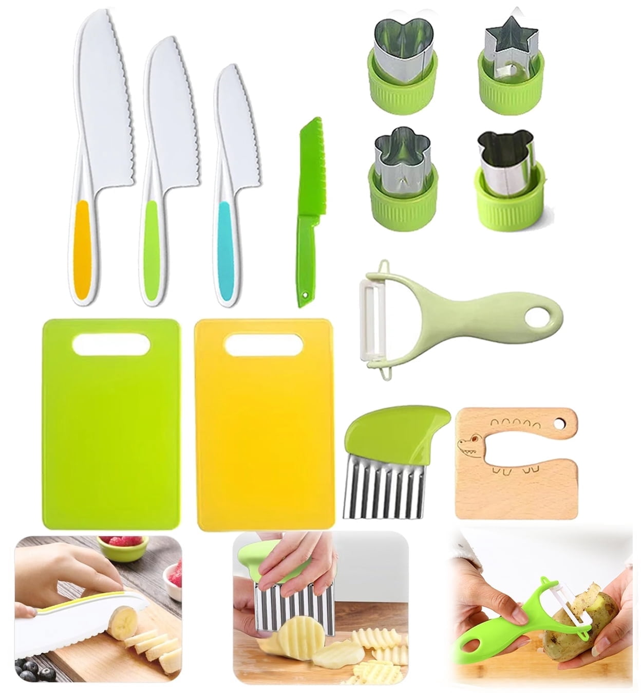 PandaTop Kids Knife Set for Real Cooking, 13 Pcs Kids Kitchen Knife Set ...