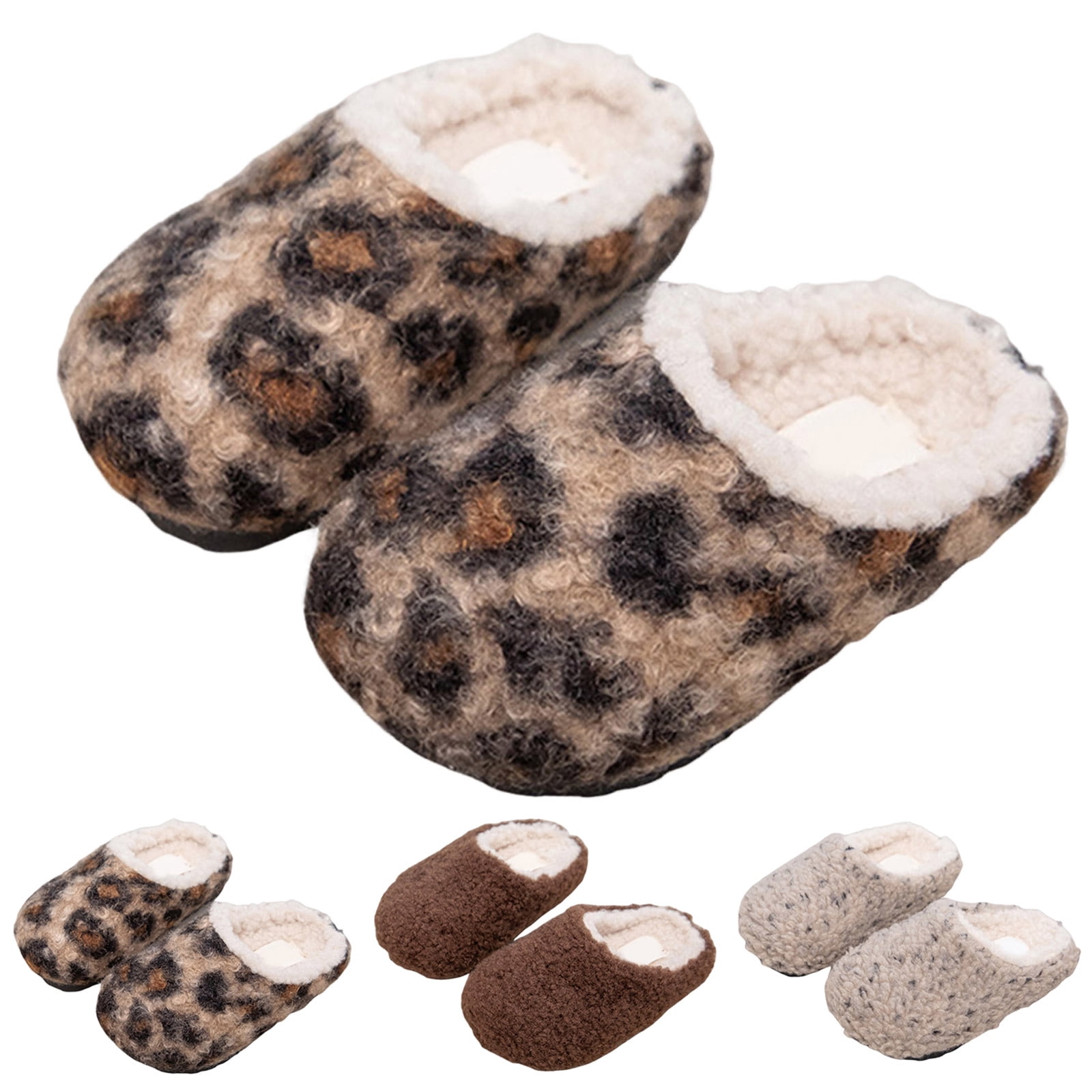 Dakaela 1-8Y Girls House Slippers Cozy Leopard Plush Slip on Bedroom ...