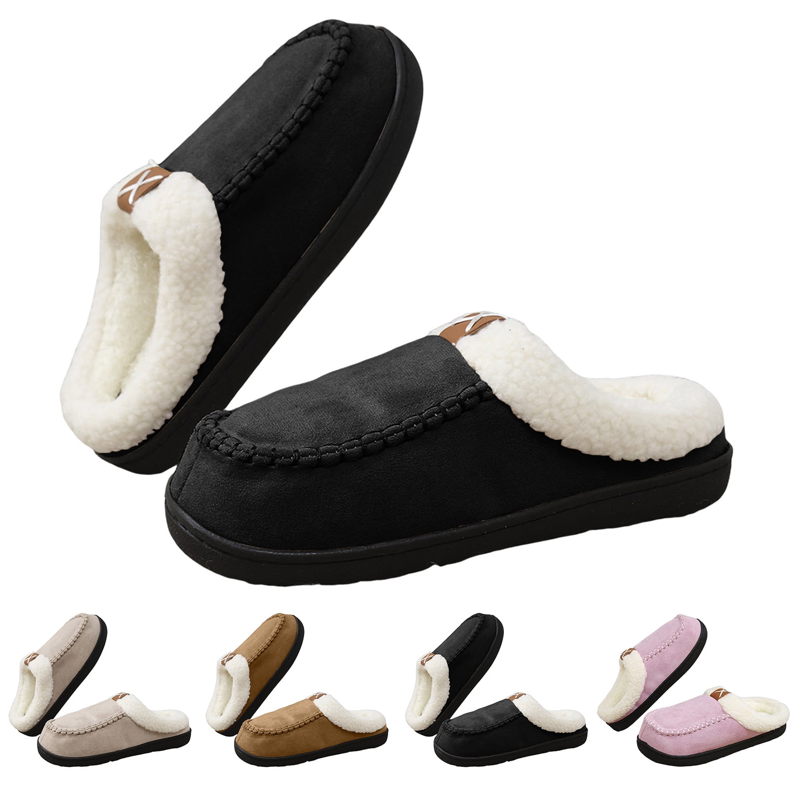 Pandaie Fuzzy Slippers for Women Memory Foam Warm Winter Suede House ...