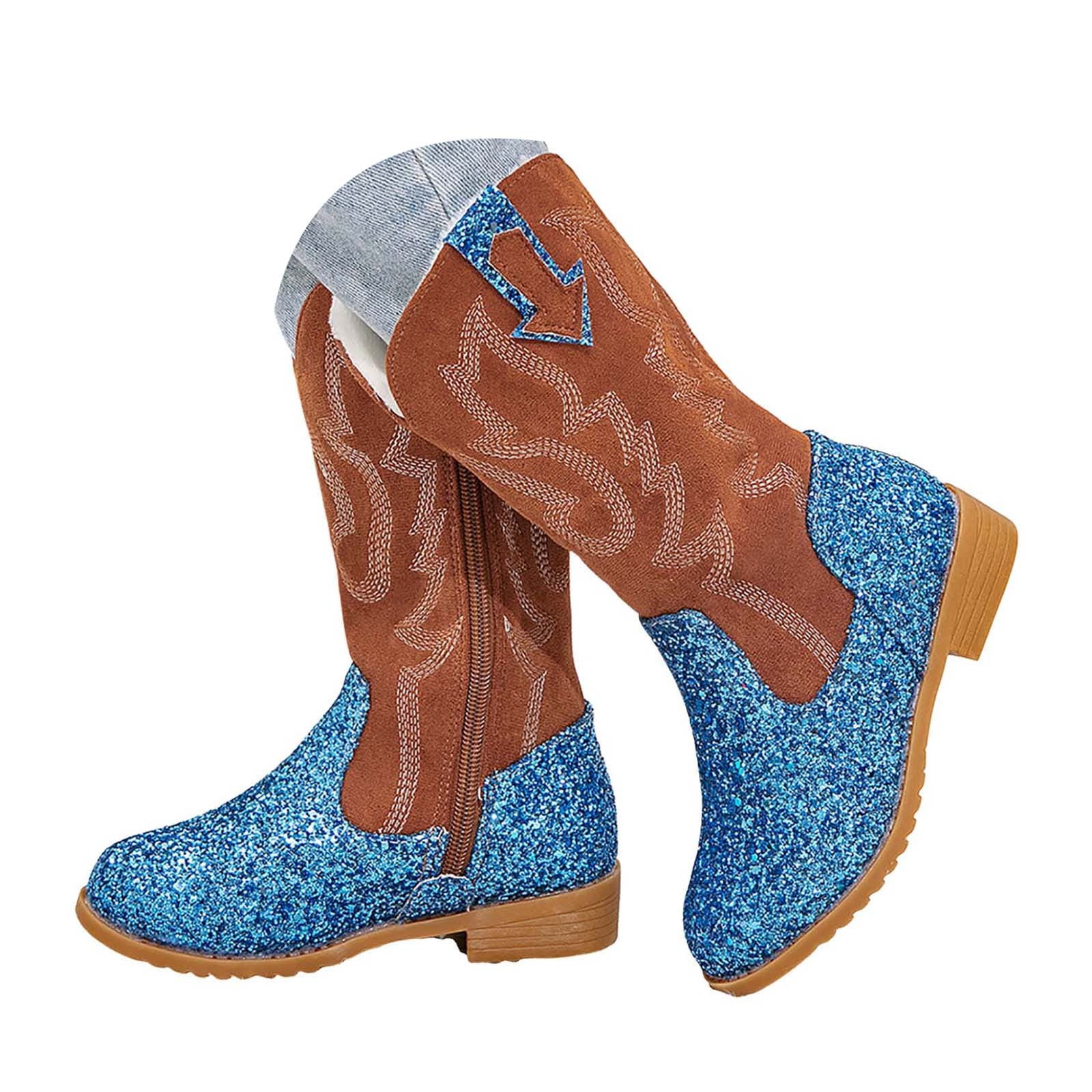 Pandaie Girls Cowgirl Boots Child Mid Calf Glitter Toddler Cowboy Boot ...