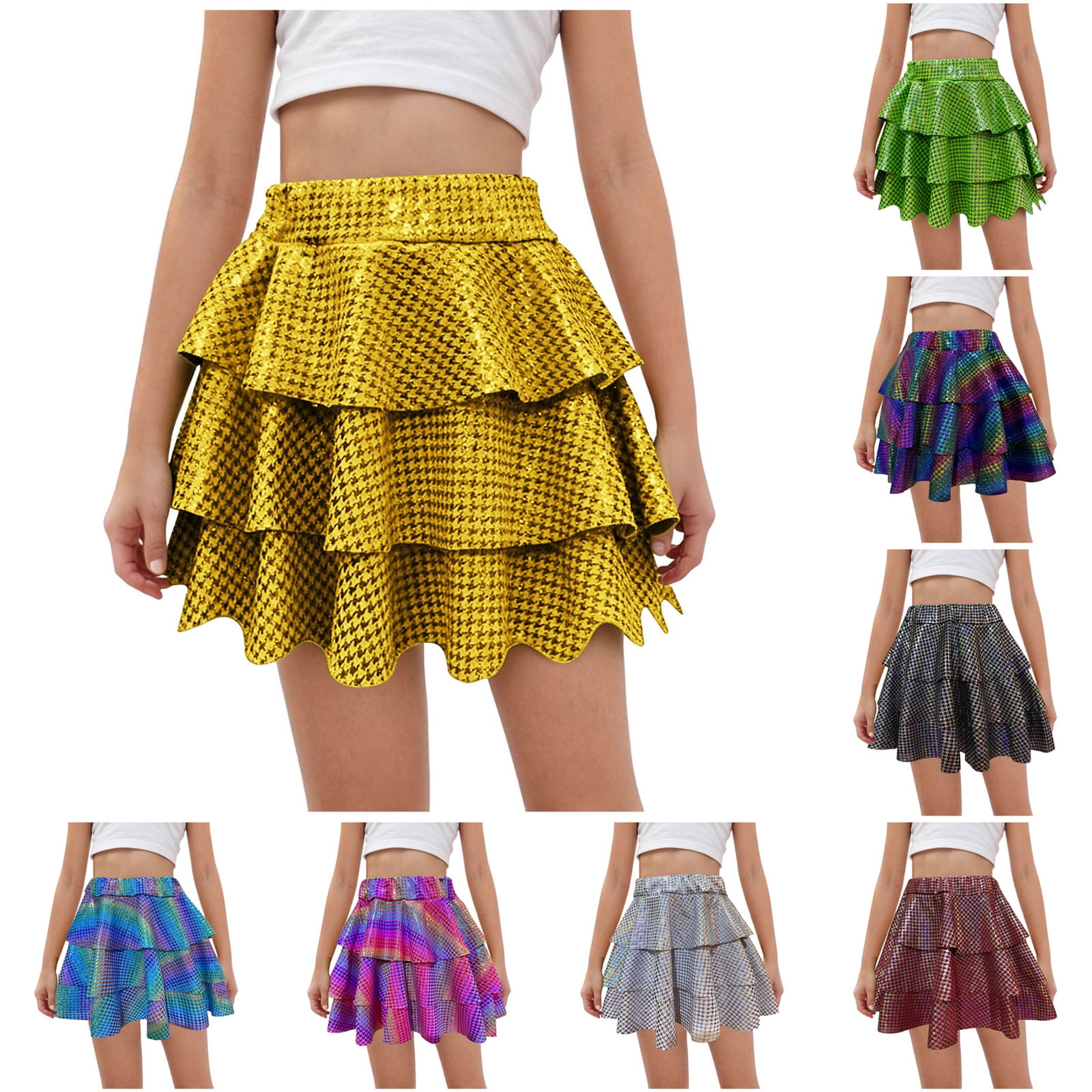 Pandaie Girls' Sparkle Metallic Skirts Layers Ruffle Sequin Tutu Dance ...