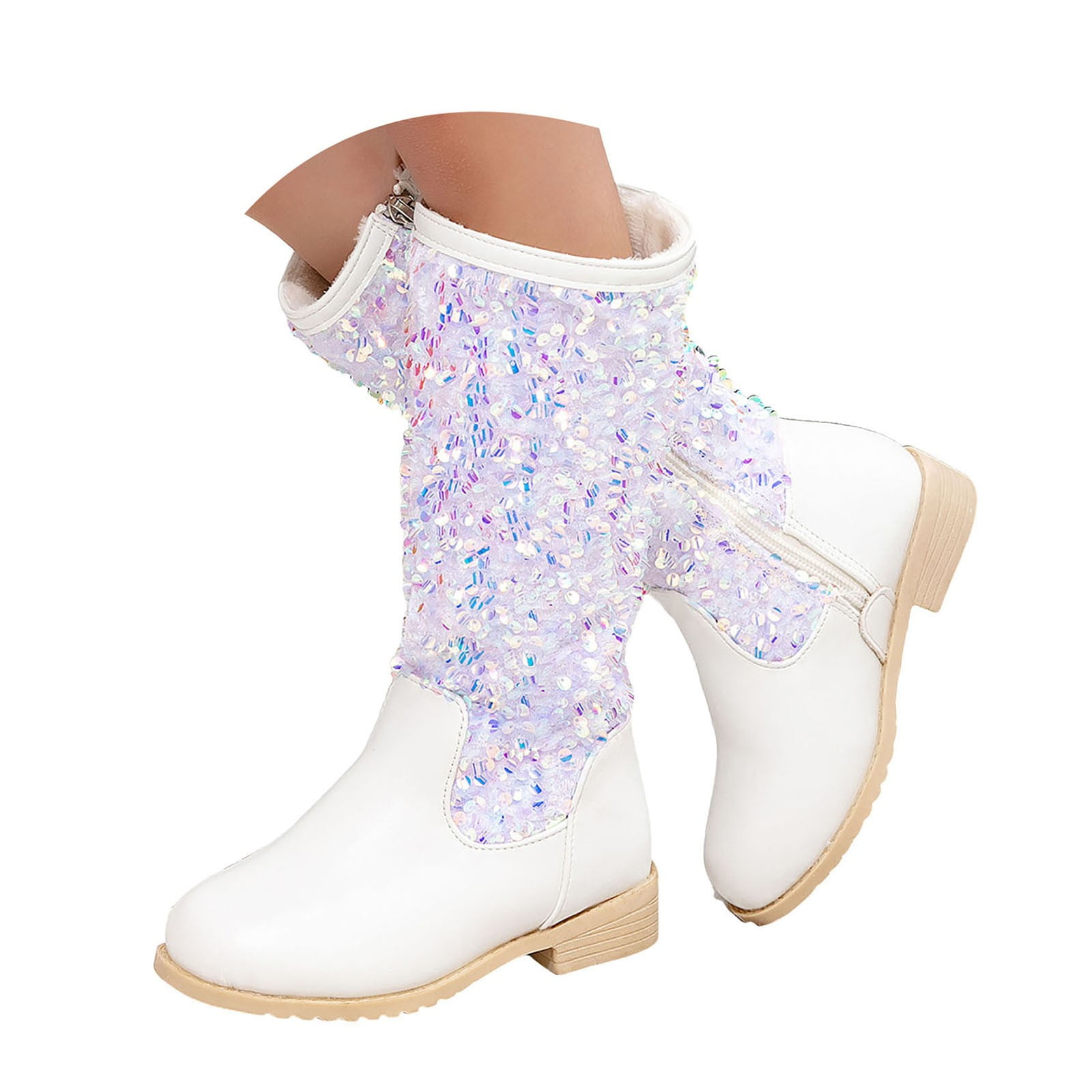 Pandaie Glitter Girls Cowgirl Boots Mid Calf Boots Girl Sequin Dress Up ...