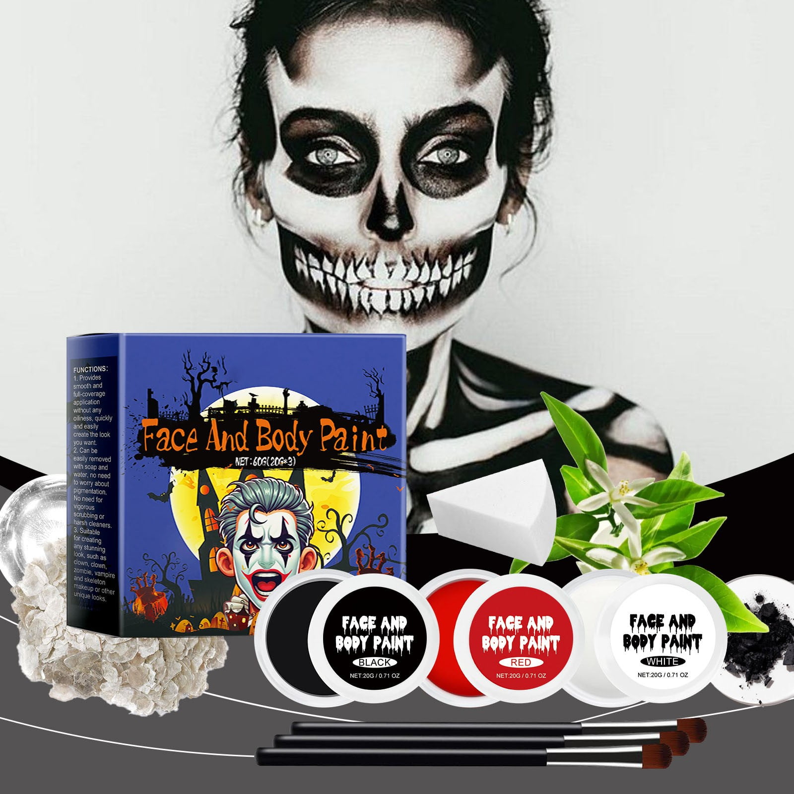 Pandaie Halloween Makeup Kit White Black Red Face Paint 60g Face ...