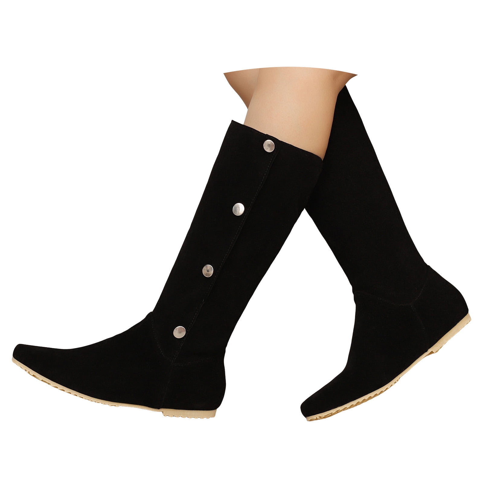 Pandaie Knee High Boots Women Pointed Toe Flat Low Heel Slouch Boot ...