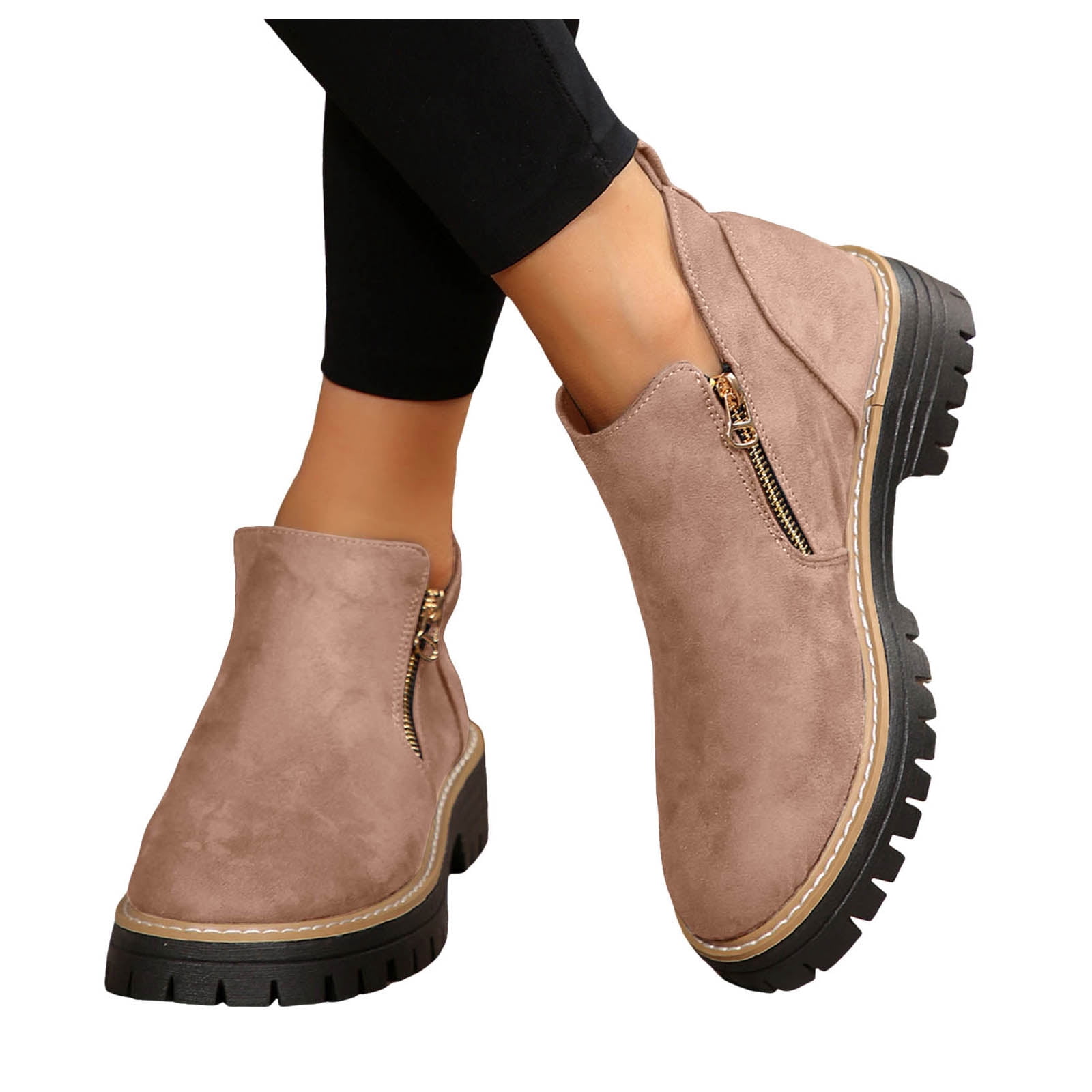 Pandaie Women's Ankle Boots Wide Width Chunky Heel Platform Short ...