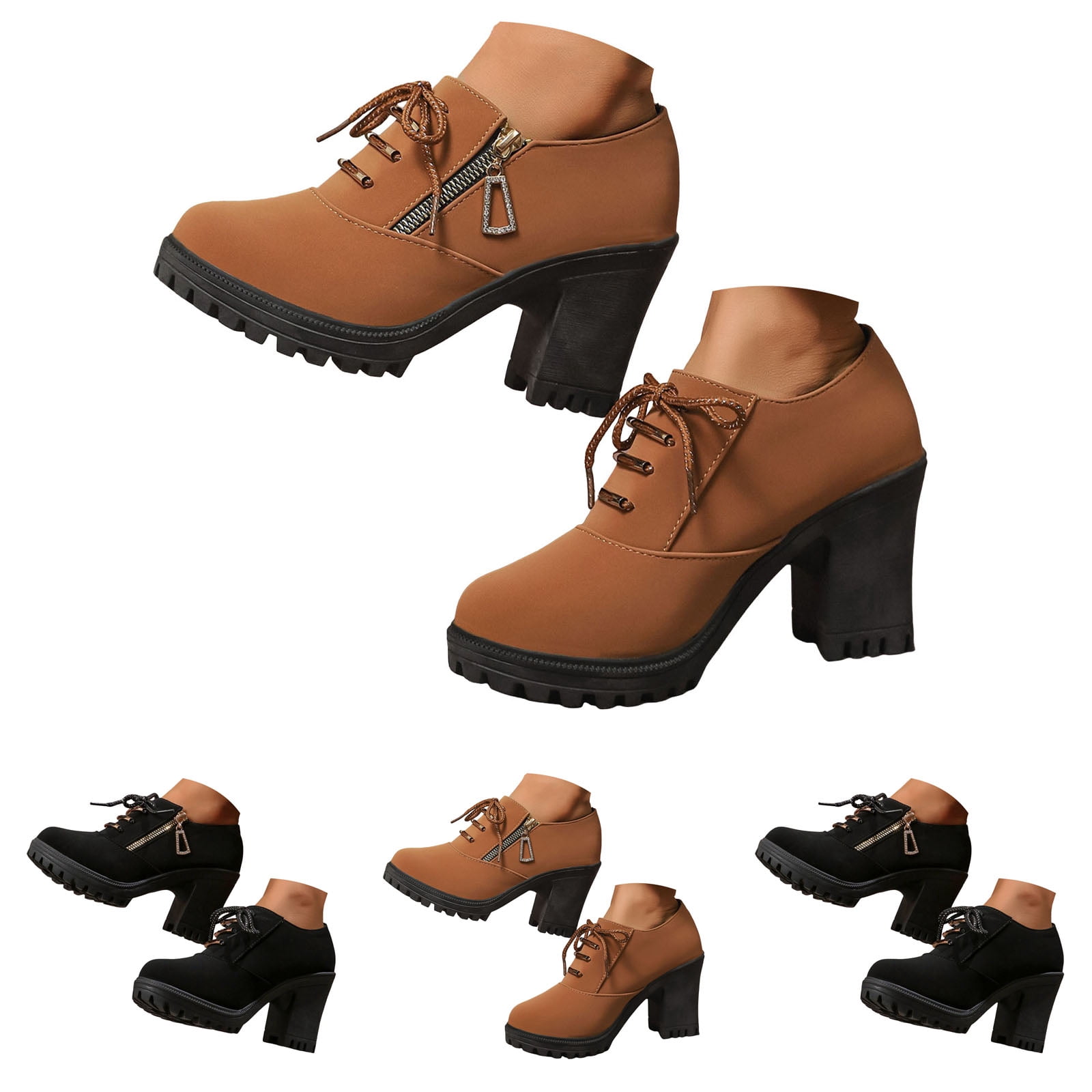 Pandaie Women's Platform Ankle Booties Chunky Heel Lace up Pumps Oxford ...