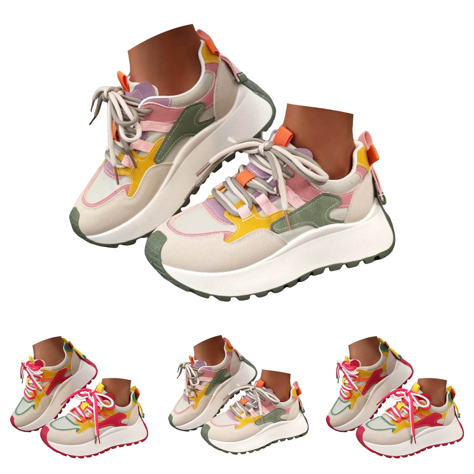 Pandaie Womens Chunky Sneakers Memory Foam Platform Running Walking ...