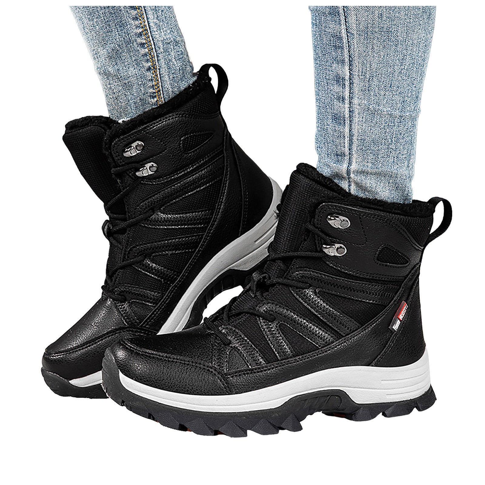 Pandaie Womens Winter Boots Warm Fleece Lined Snow Ankle Booties Lace up Arch Support Anti Slip ...