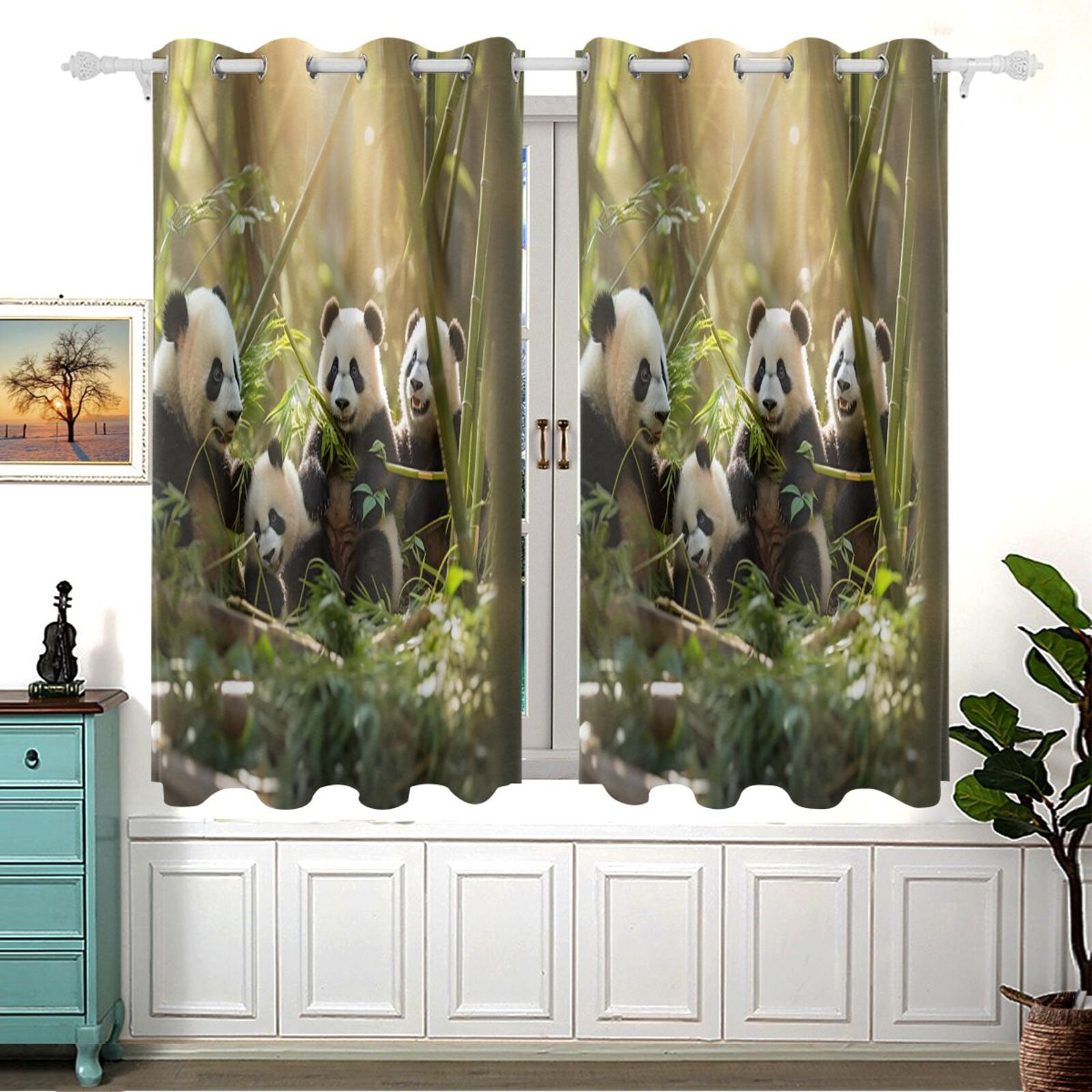 Pandas Bamboo Leaves Sunlight Black Out Curtains Aesthetic for Bedroom ...