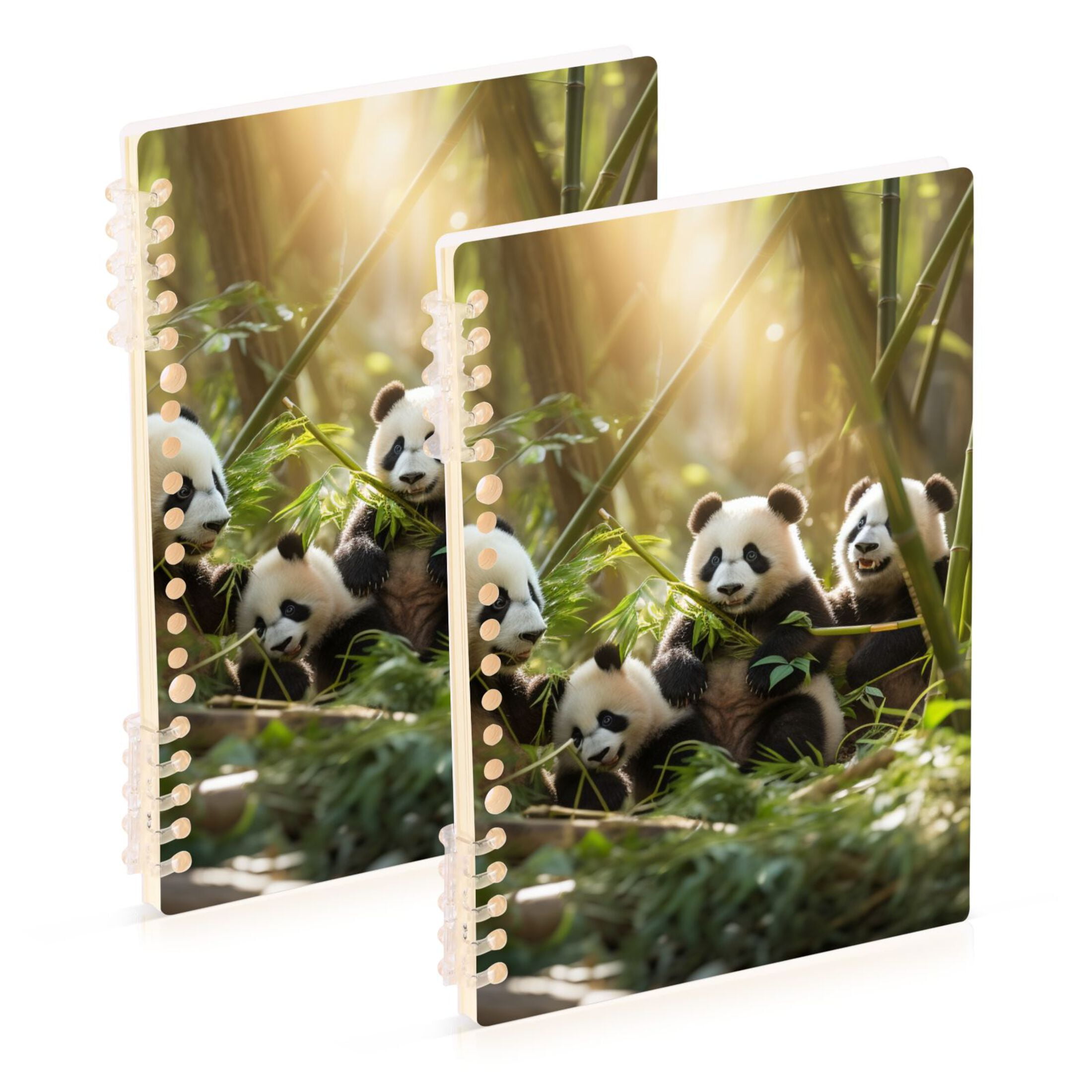 Pandas Bamboo Leaves Sunlight Ring Binder Notebook Journey Note Diary ...
