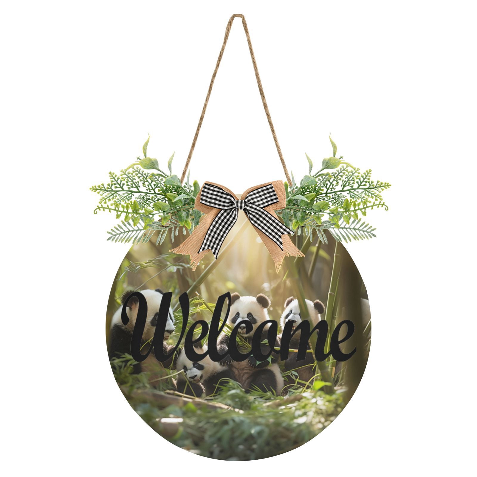 Pandas Bamboo Leaves Sunlight Welcome Sign for Front Door Wreath Door ...