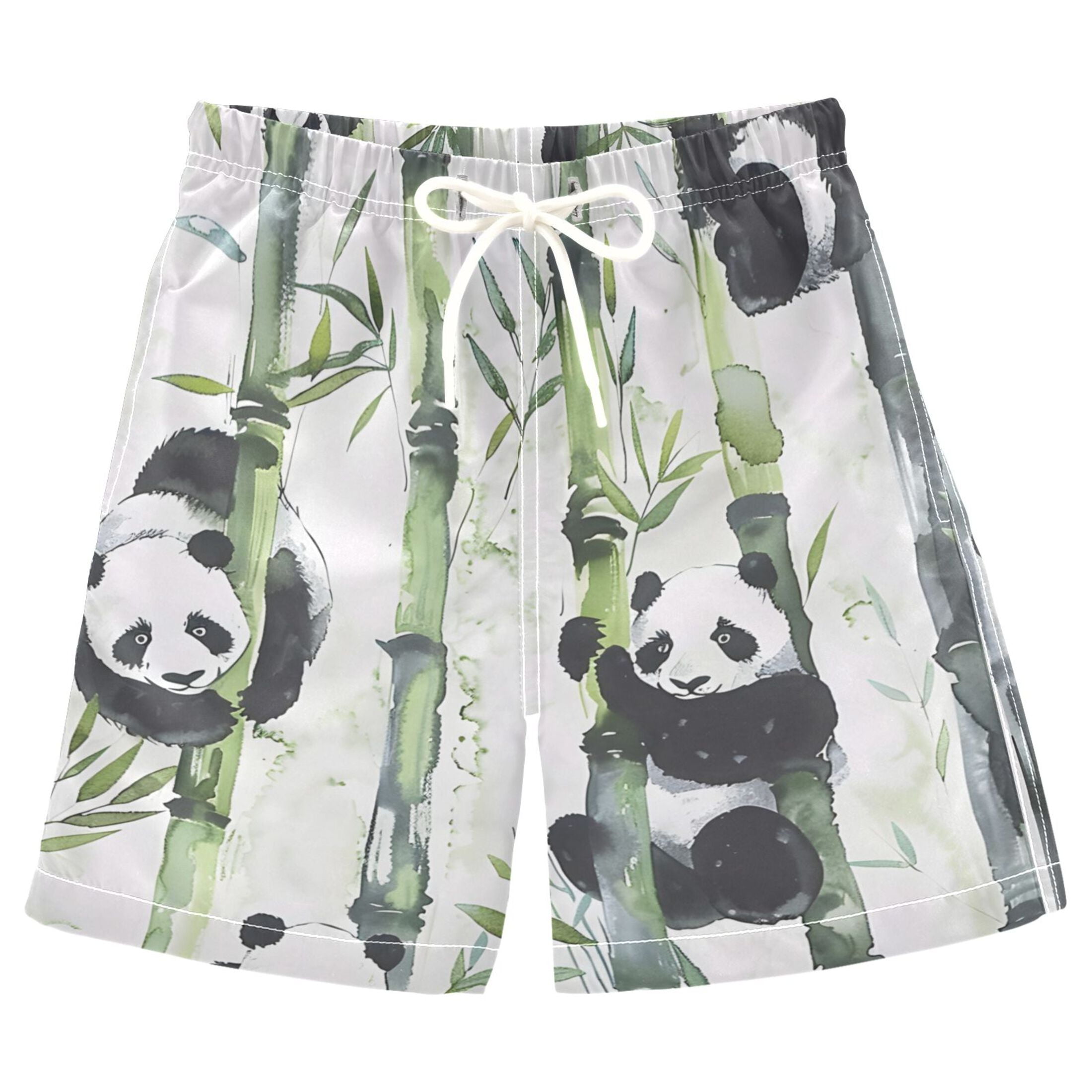Pandas Branches Ink Painting Boys' Beach Pants Board Shorts Swim Trunks ...