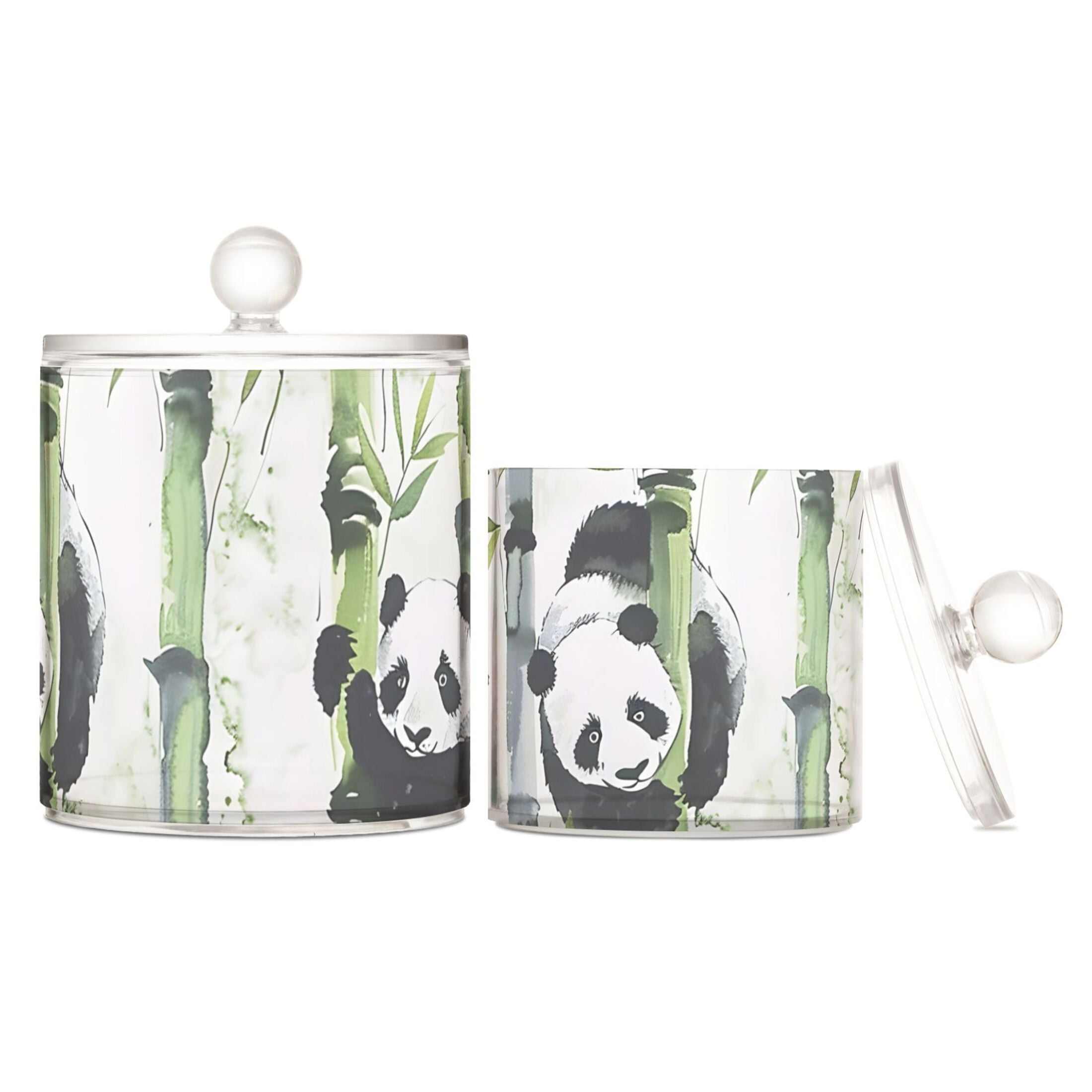 Pandas Branches Ink Painting Translucent Plastic Cans Storage Canisters ...