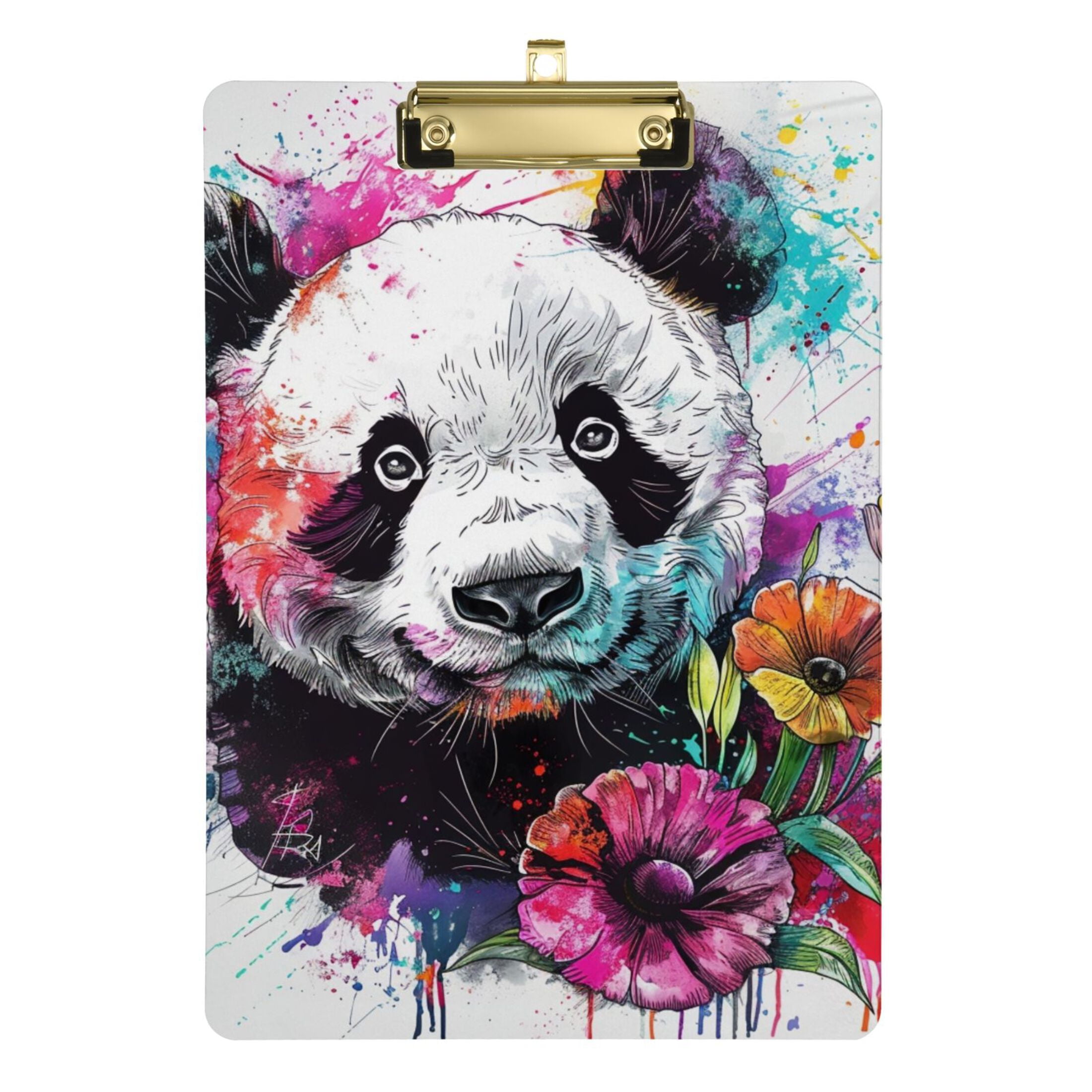 Pandas Colorful Flowers Acrylic Clipboards 12 x 9 Inch A4 Size with Low ...