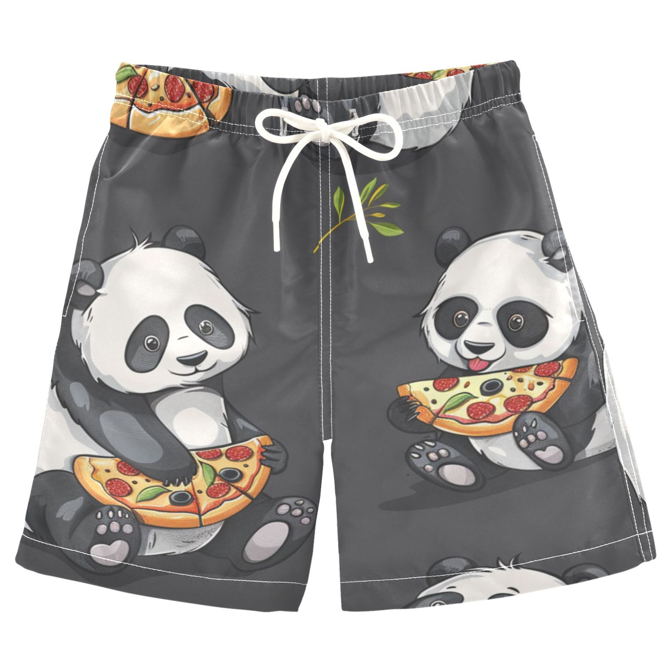 Pandas Eating Pizza Cartoon Boys' Beach Pants Board Shorts Swim Trunks ...
