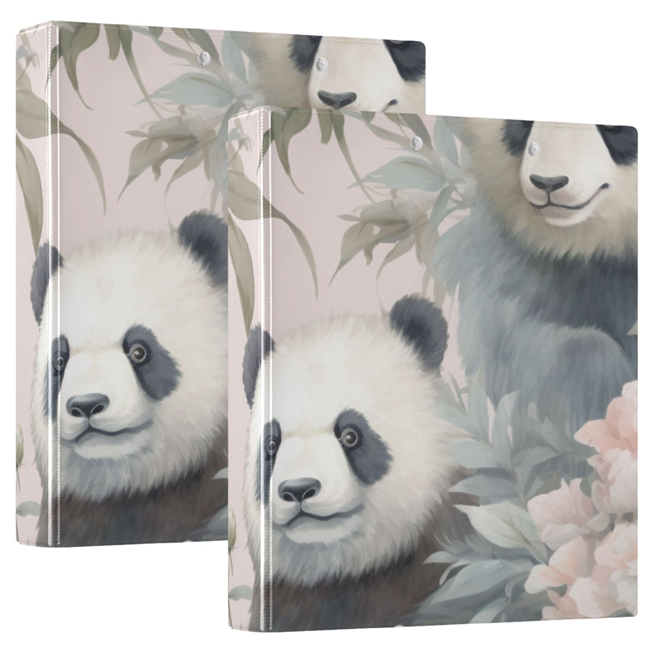 Pandas Flowers Floral Leaves Bear 3 Ring Binders 1.5 inch Hardcover ...