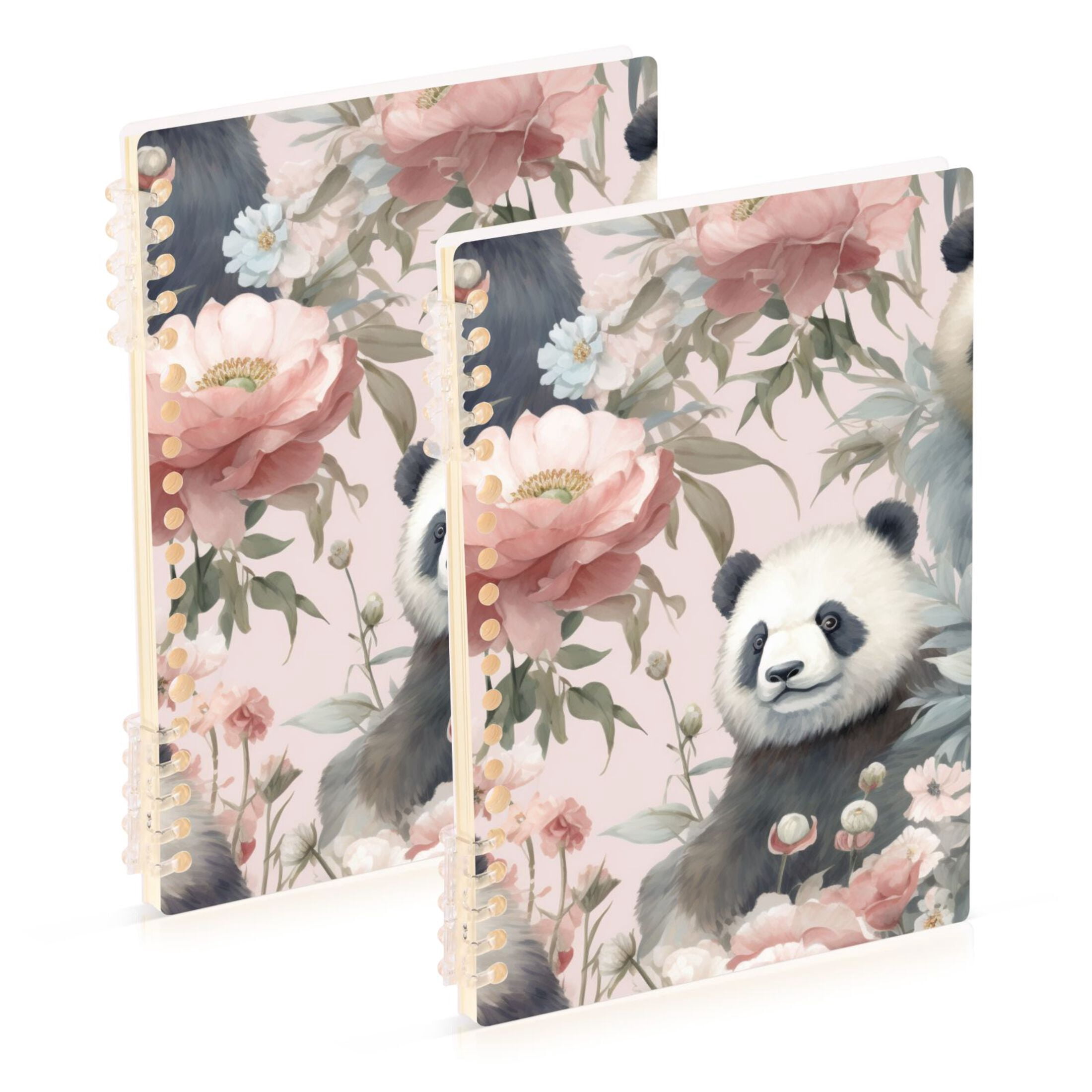 Pandas Flowers Floral Leaves Bear Ring Binder Notebook Journey Note ...